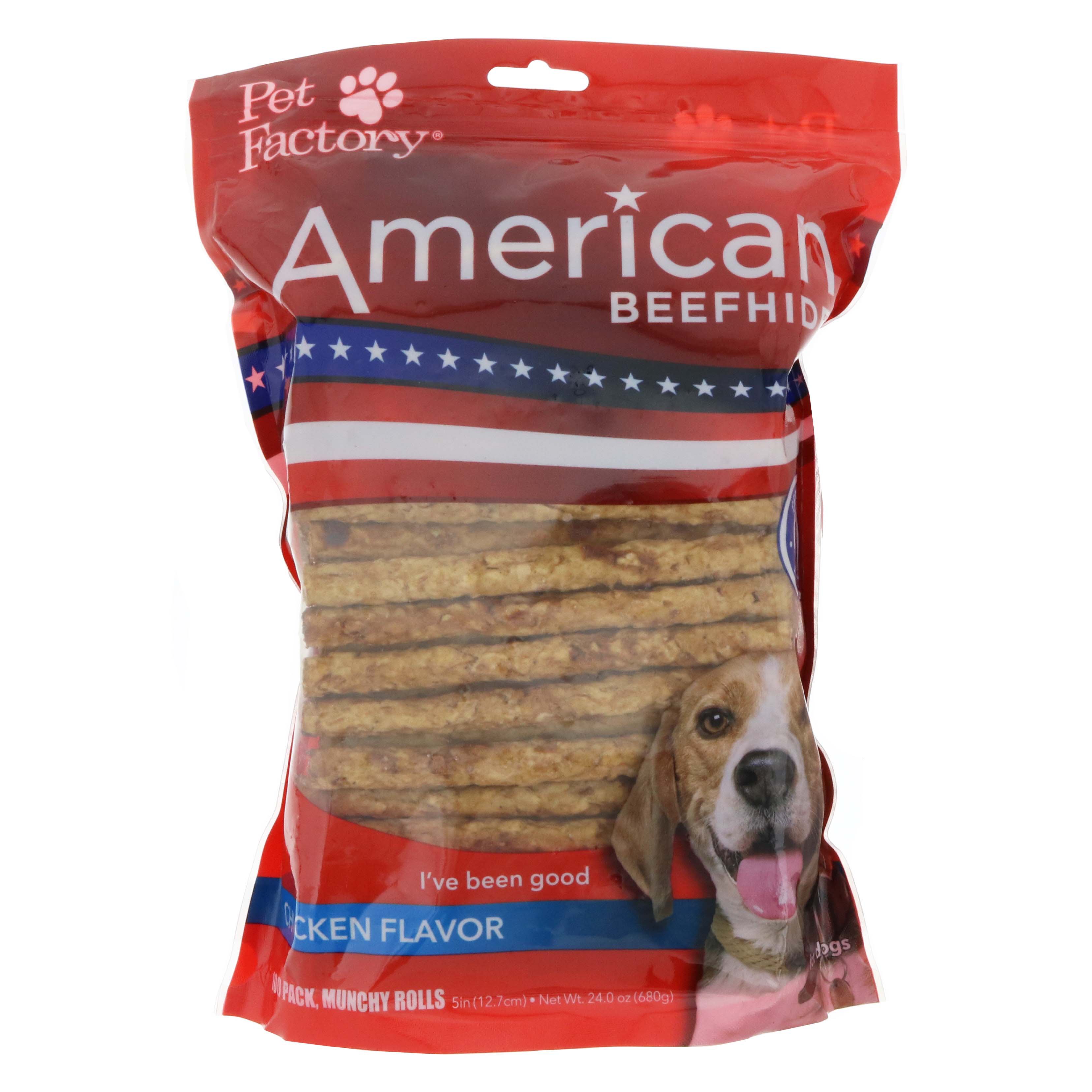 Pet Factory American Beefhide Chicken Flavored 5 Inch Munchy Rolls ...