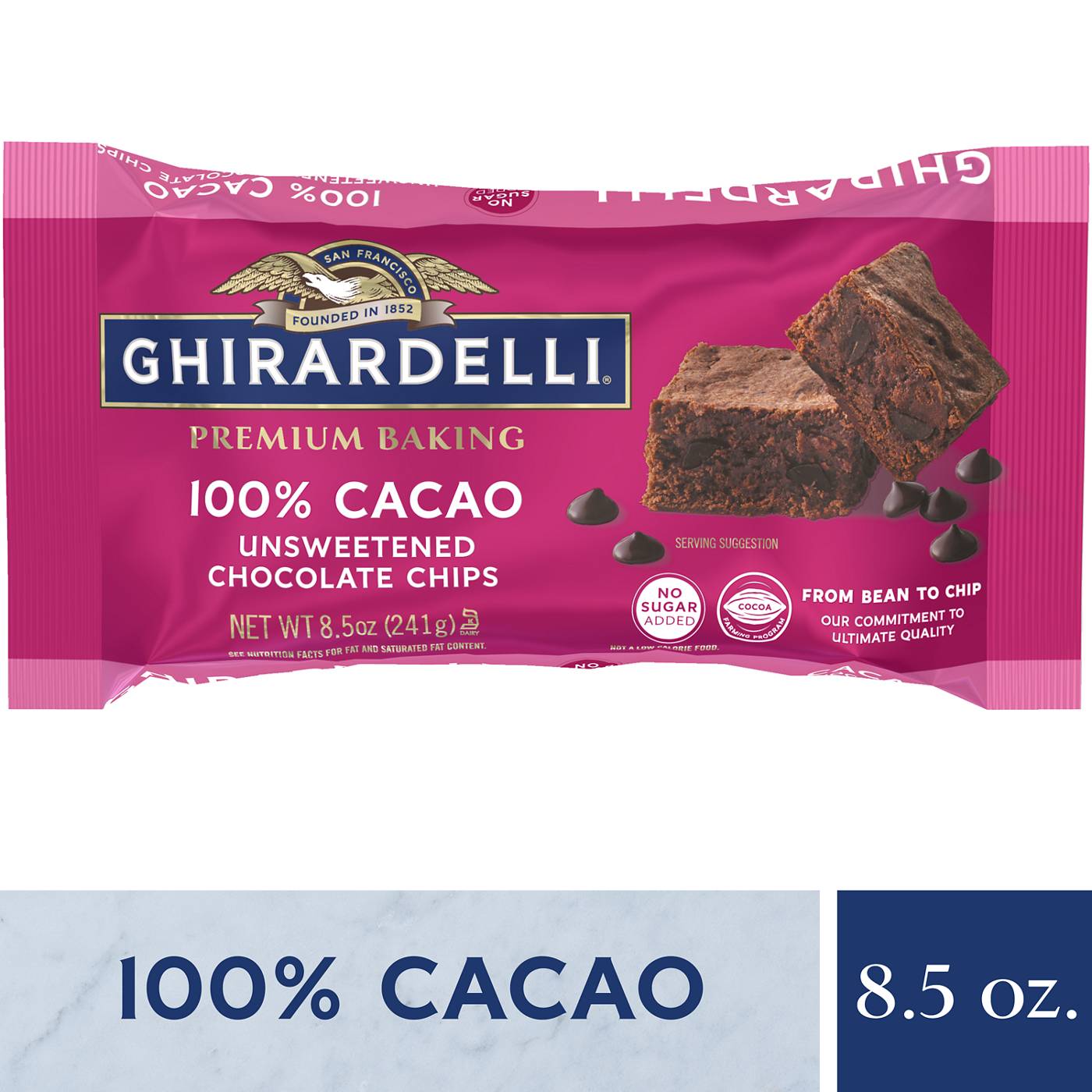 Ghirardelli 100% Cacao Unsweetened Chocolate Chips for Baking, Premium ...