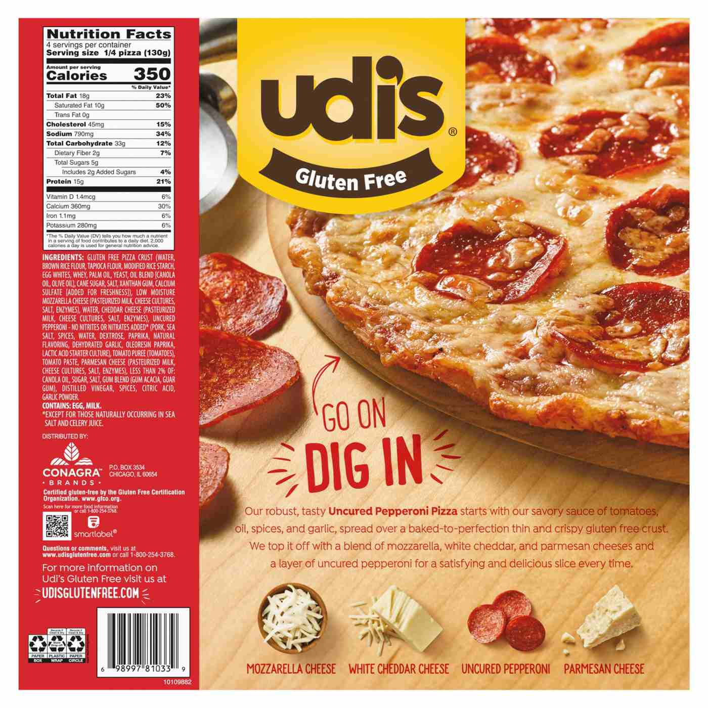 Udi's Gluten Free Crispy Thin Crust Frozen Pizza - Uncured Pepperoni ...