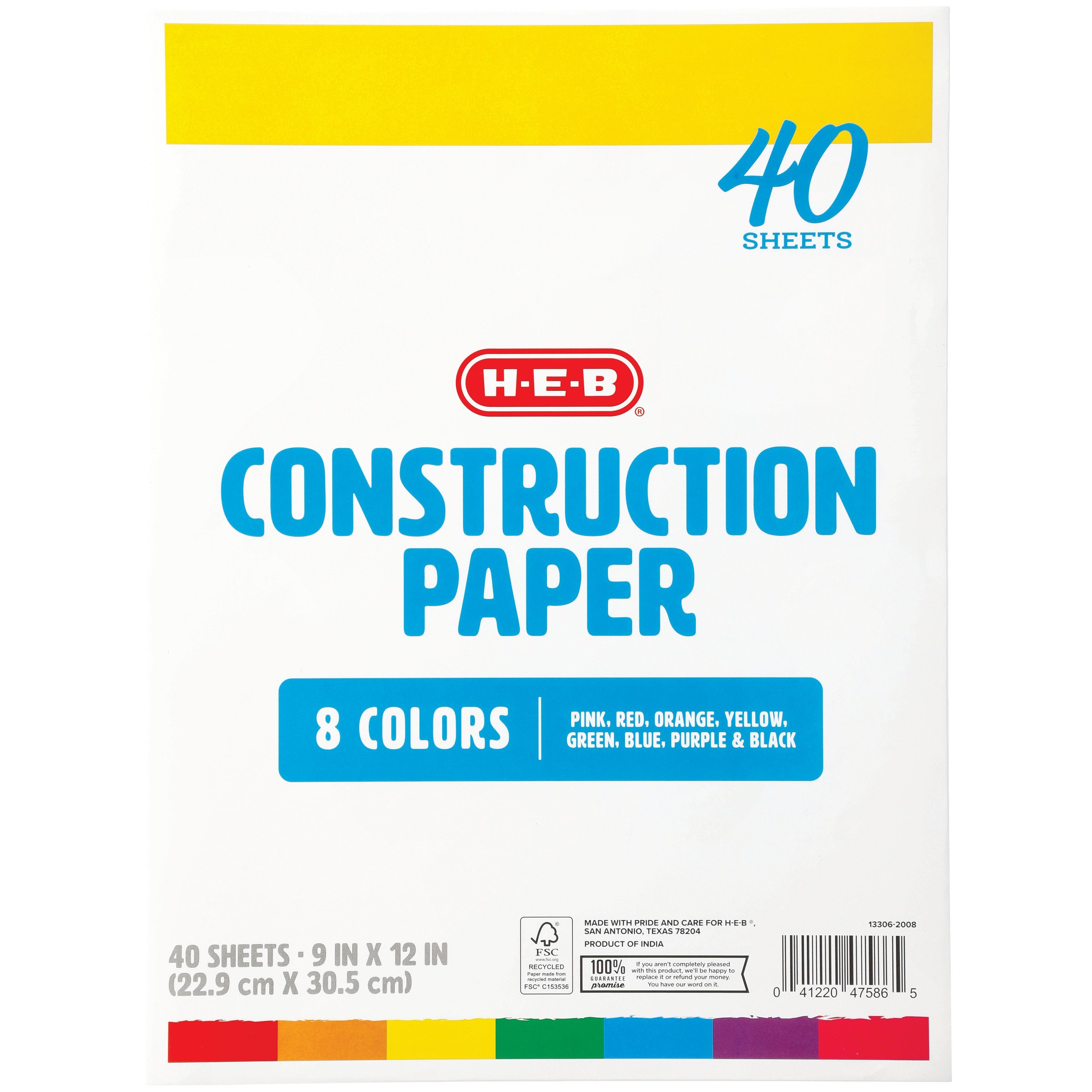 H-E-B Construction Paper - 8 Colors, 40 ct - Shop Construction & craft ...