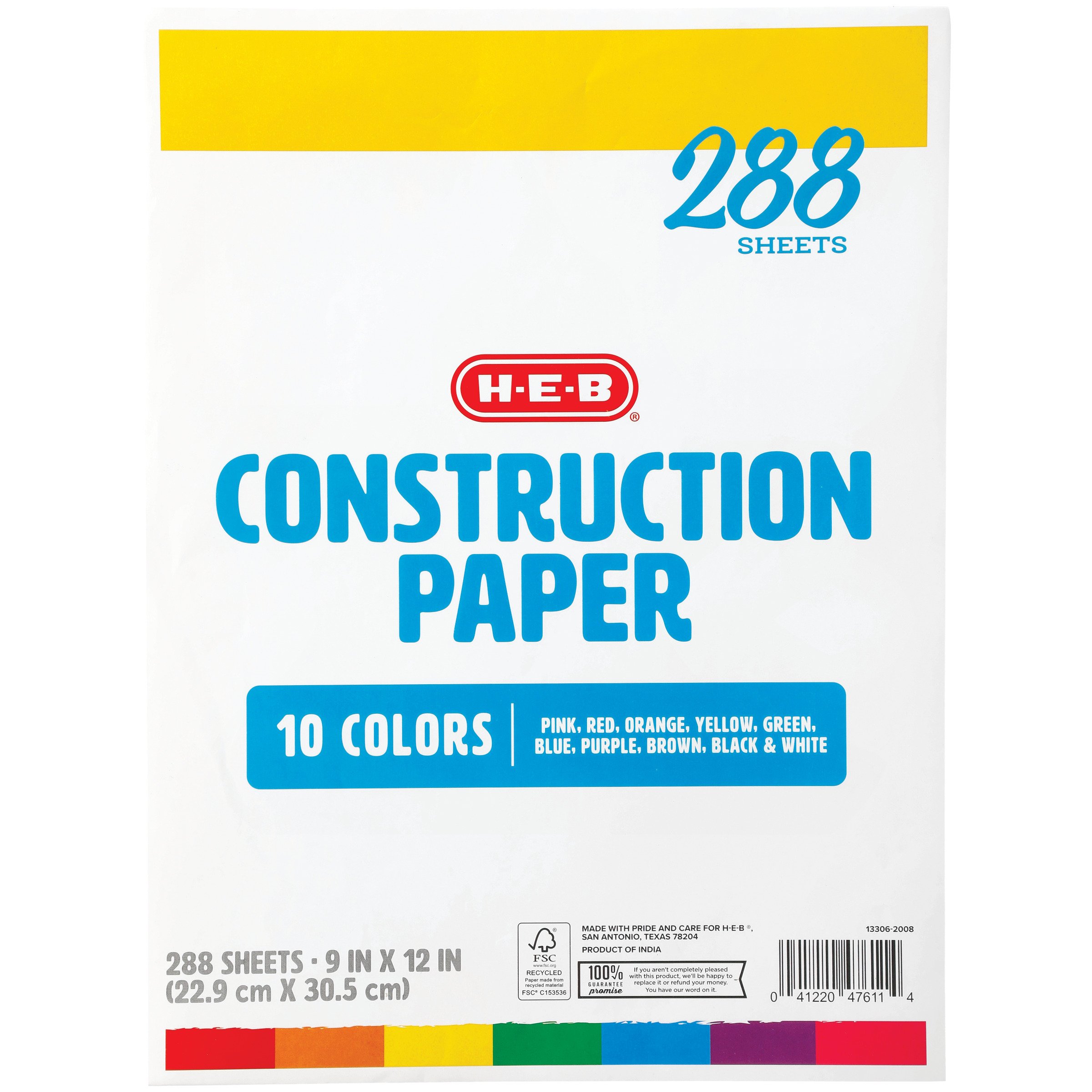 H-E-B Construction Paper - 10 Colors - Shop Construction & craft paper ...