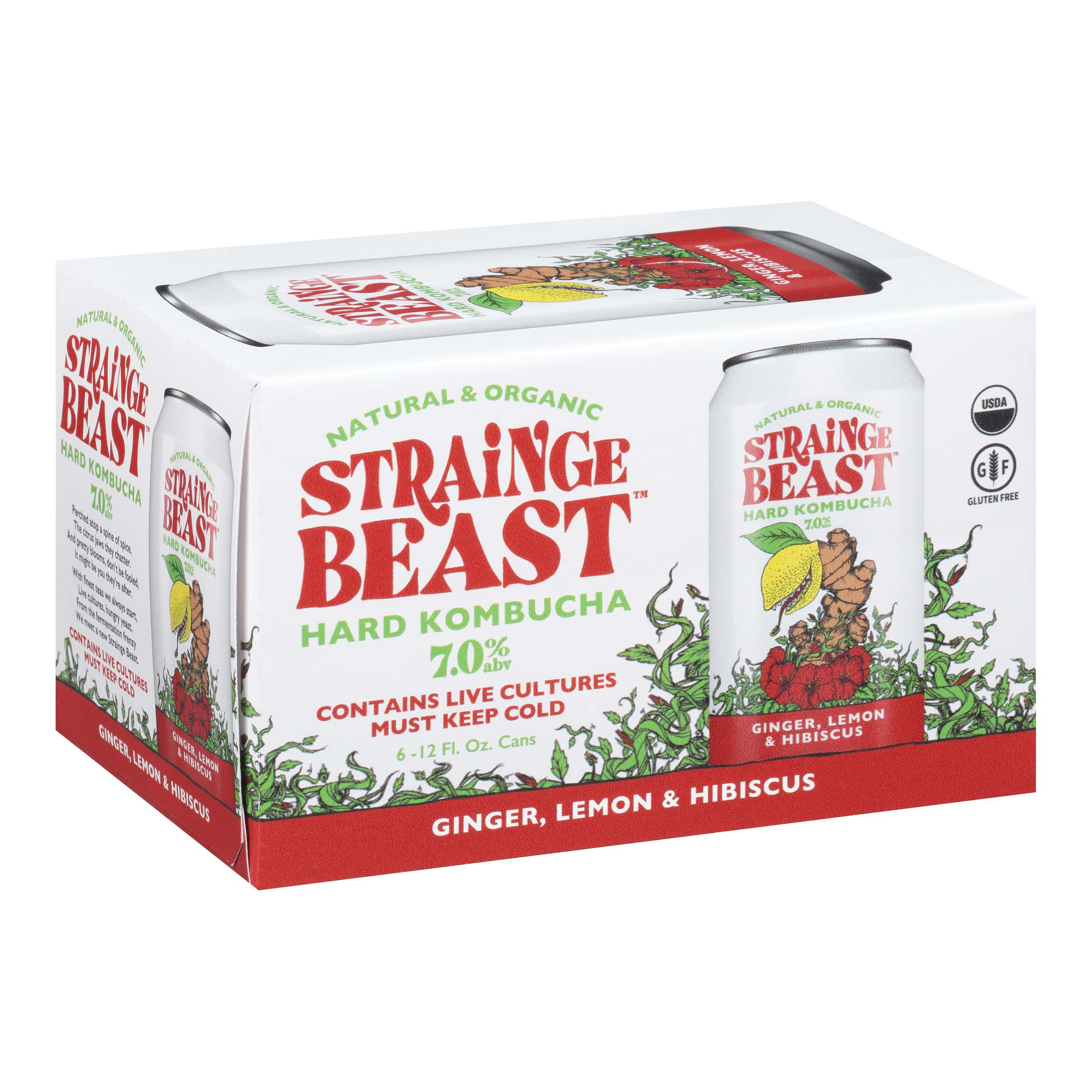 Strainge Beast Ginger Lemon & Hibiscus Hard Kombucha 6 pk Cans - Shop ...