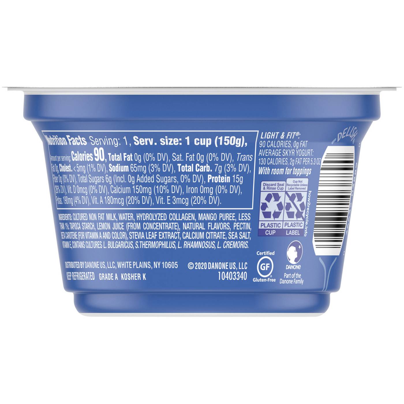 Dannon Light & Fit Non-Fat Mango Kiwi Yogurt With Collagen ...