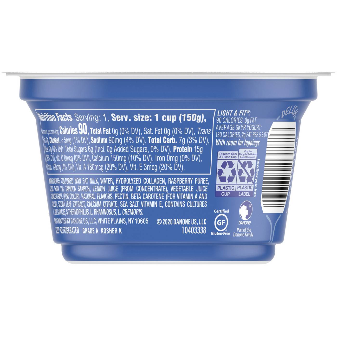 Dannon Light & Fit Non-Fat Raspberry Lime Yogurt With Collagen ...