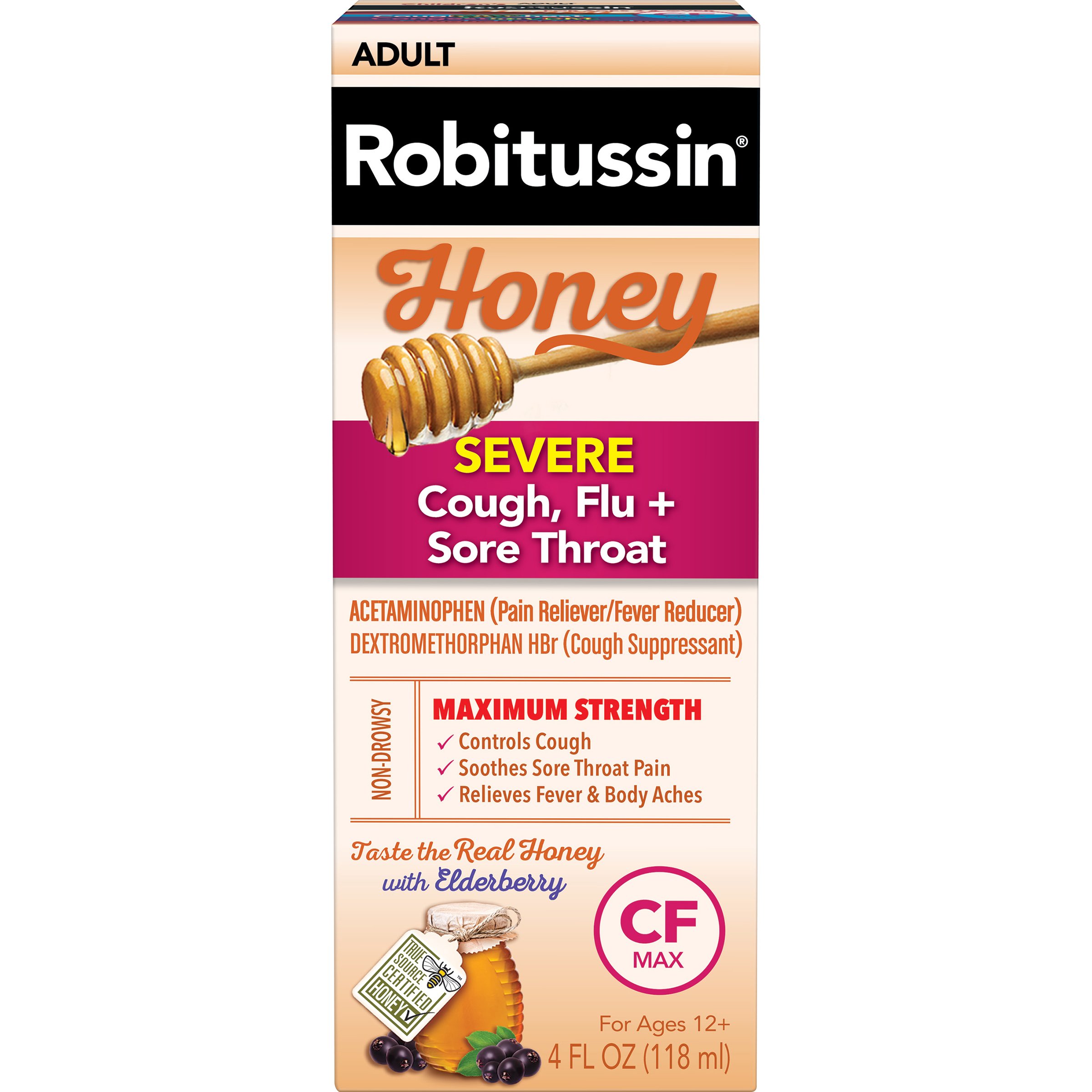 Robitussin Honey Maximum Strength Severe Cough Flu Sore Throat