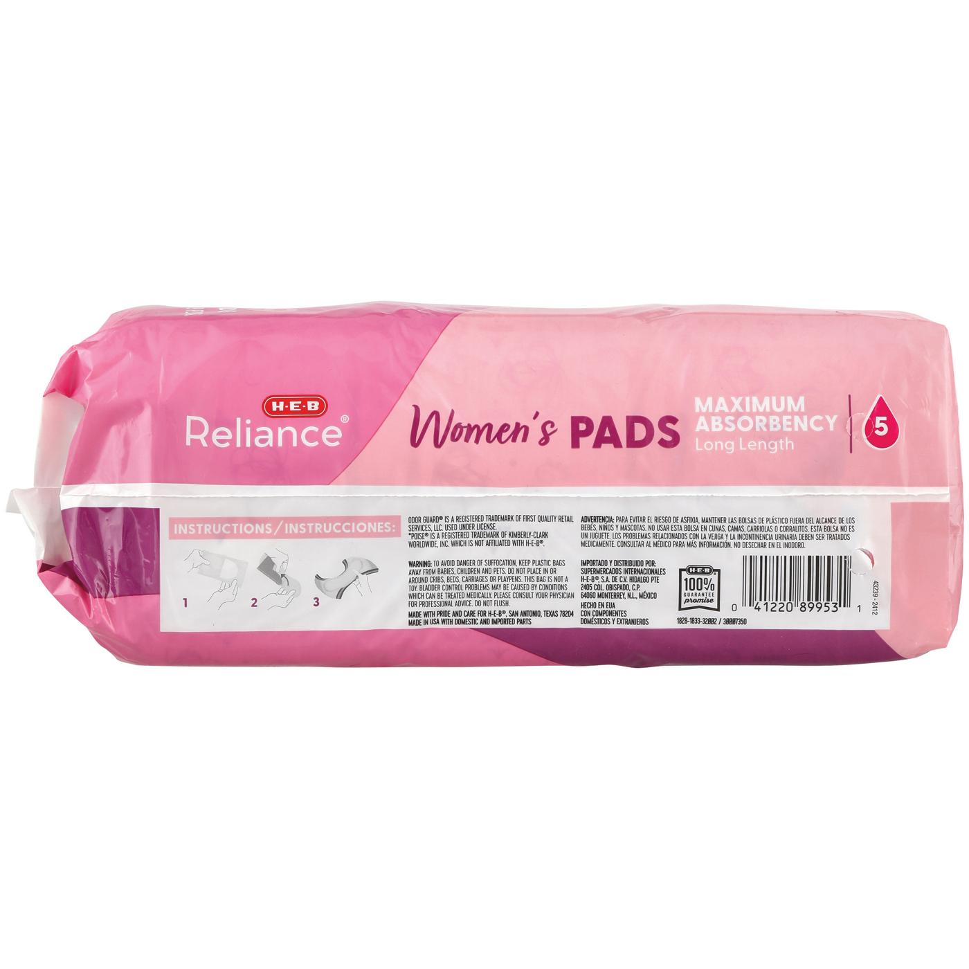 H-E-B Reliance Pads - Maximum Absorbency, Long - Shop Incontinence at H-E-B