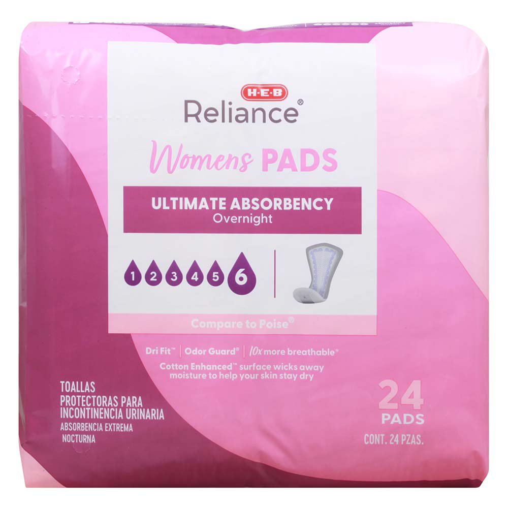 H-E-B Reliance Overnight Pads - 6 Ultimate Absorbency - Shop ...