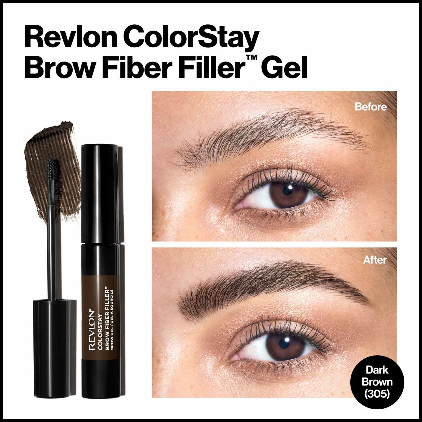 Revlon ColorStay Brow Fiber Filler Brow Gel, 305 Dark Brown - Shop Brow ...