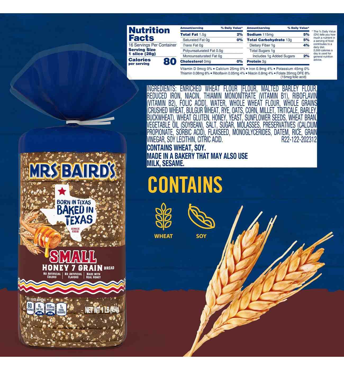 Mrs Baird's Small Honey 7 Grain Bread - Shop Sliced bread at H-E-B