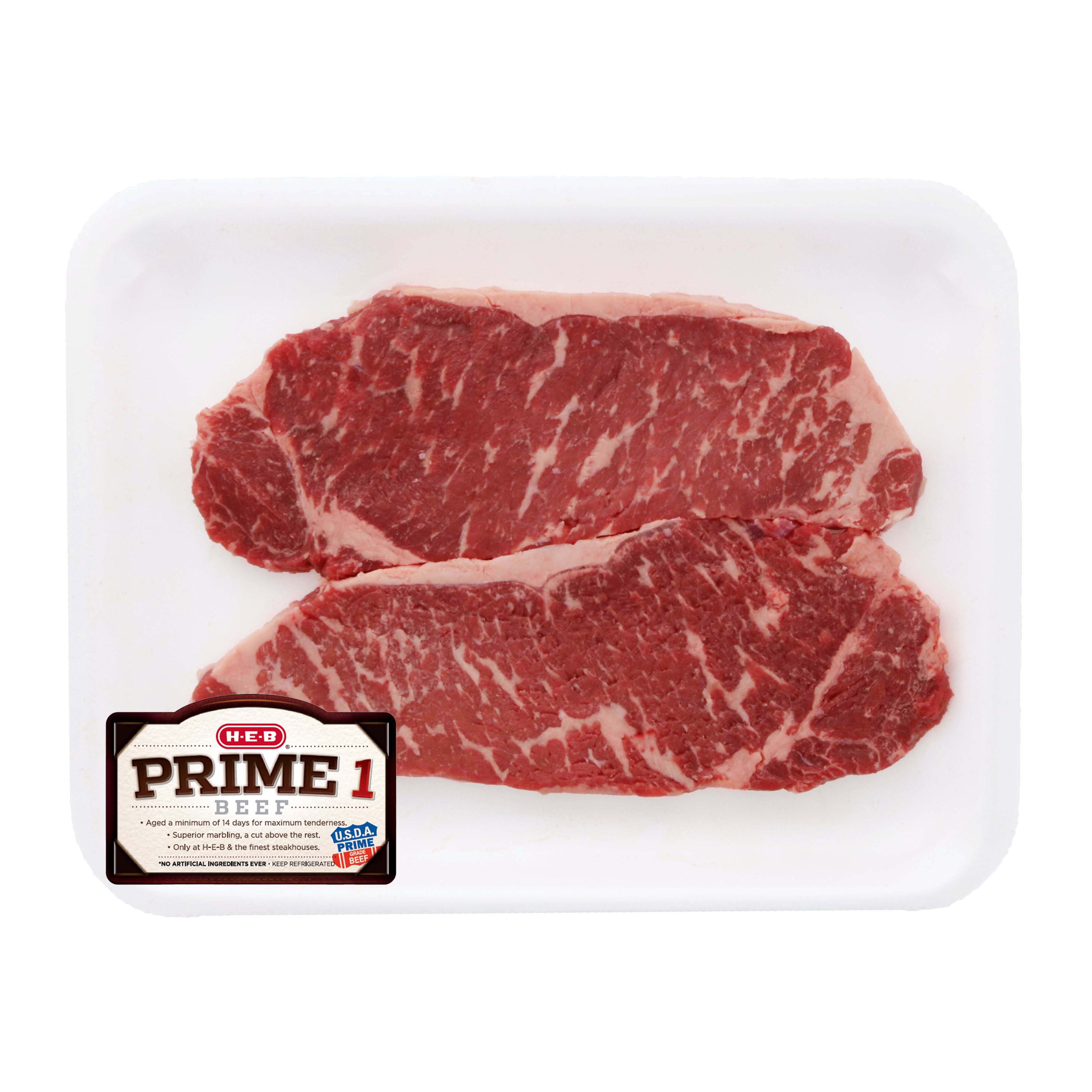 H-E-B Prime 1 Beef Boneless New York Strip Steaks, Thin Cut - Shop Beef ...