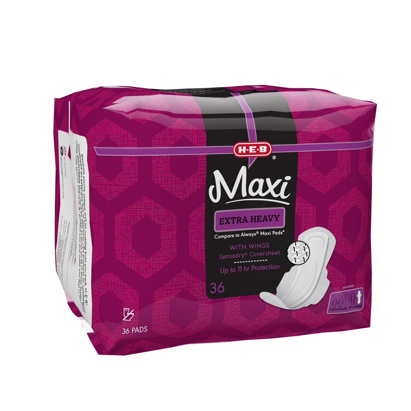 H-E-B Maxi Extra Heavy Overnight Pads With Wings - Shop Pads & liners ...