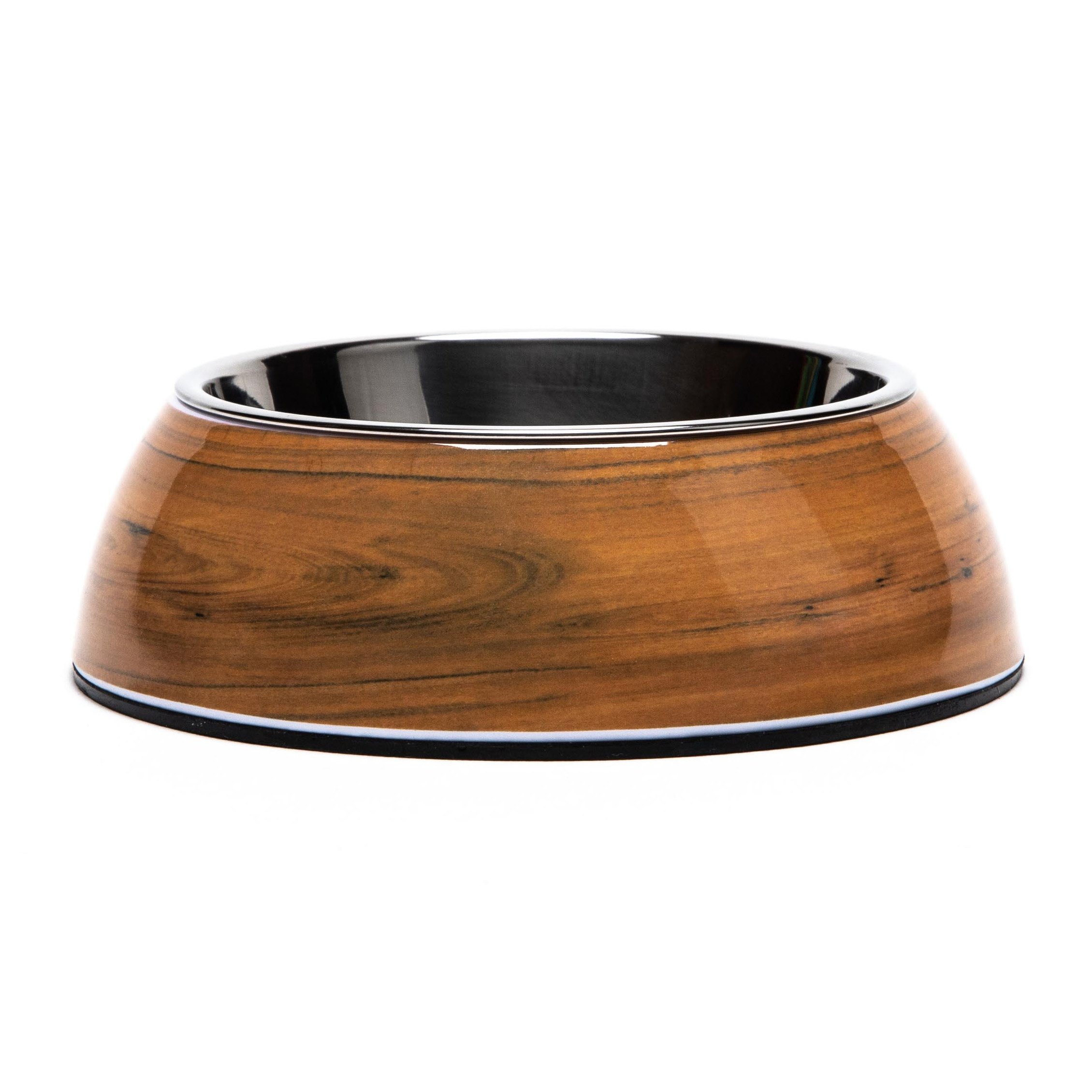 Woof & Whiskers 8 oz Melamine/Stainless Steel Pet Bowl - Wood Grain ...