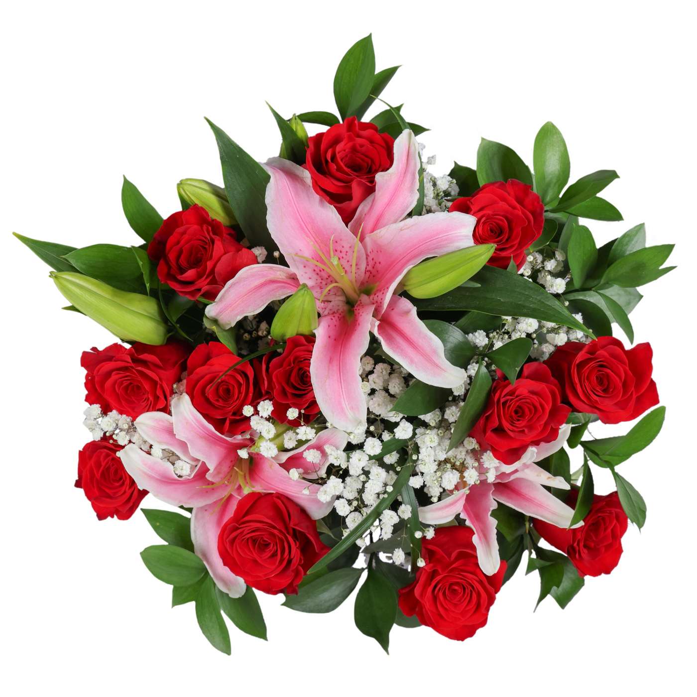 BLOOMS by H-E-B Luxury Dozen Red Roses & Lilies Flower Bouquet - Shop ...