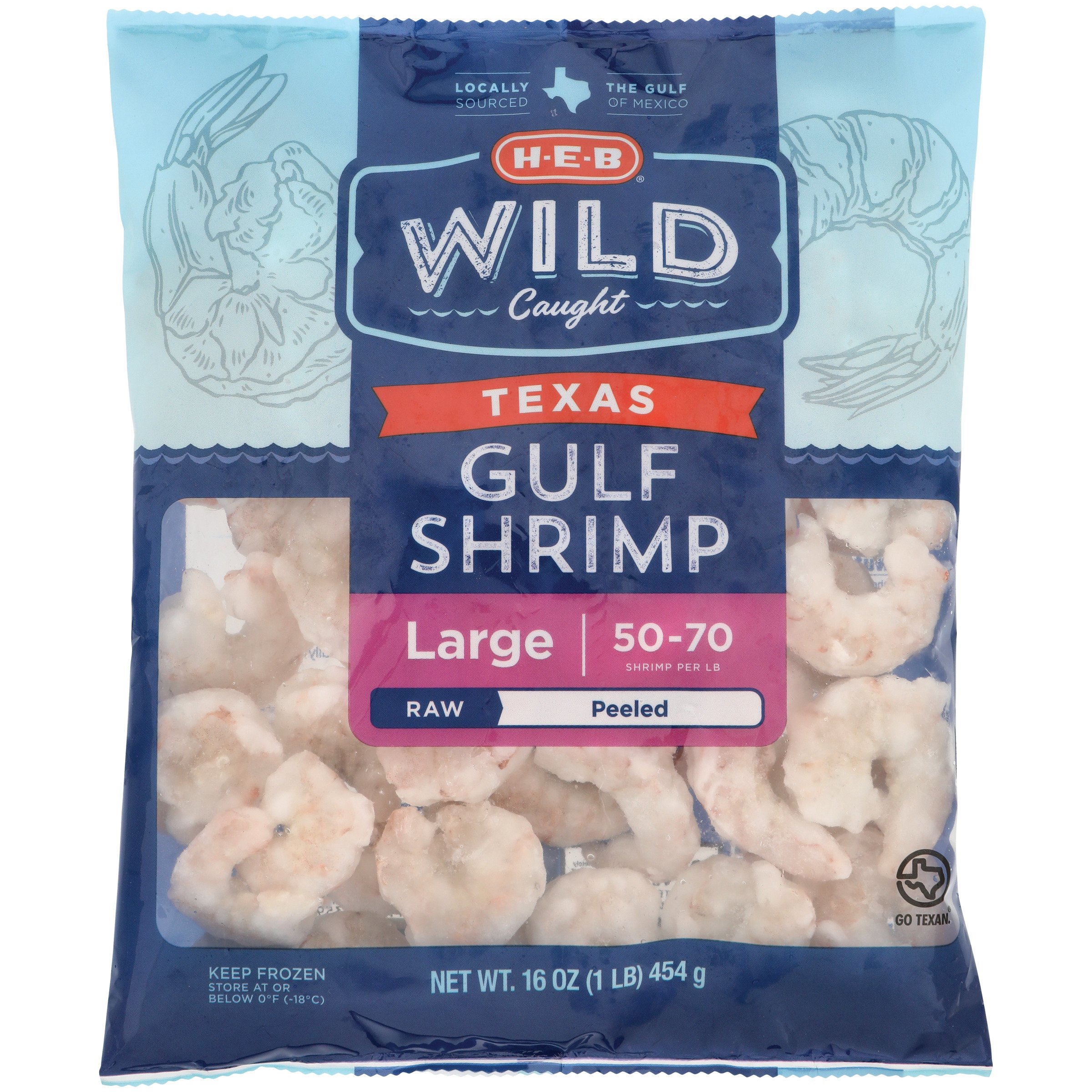 H E B Wild Caught Frozen Peeled Large Texas Gulf Raw Shrimp 50 70 Ct