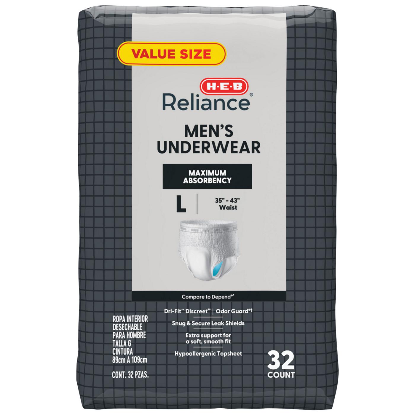 H-E-B Reliance Men's Underwear Large - Shop Incontinence at H-E-B