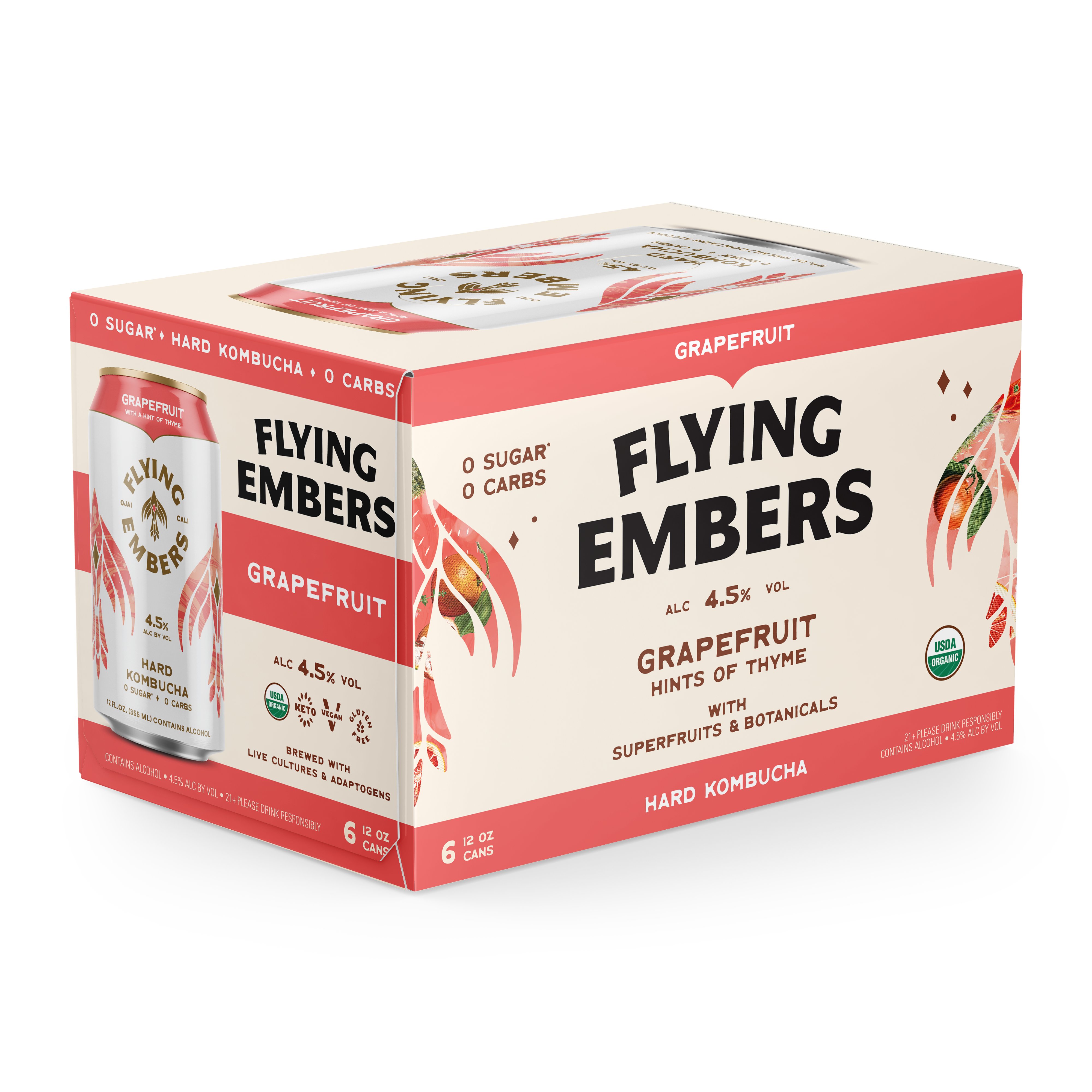 Flying Embers Grapefruit Thyme Hard Kombucha 12 oz Cans - Shop Malt ...