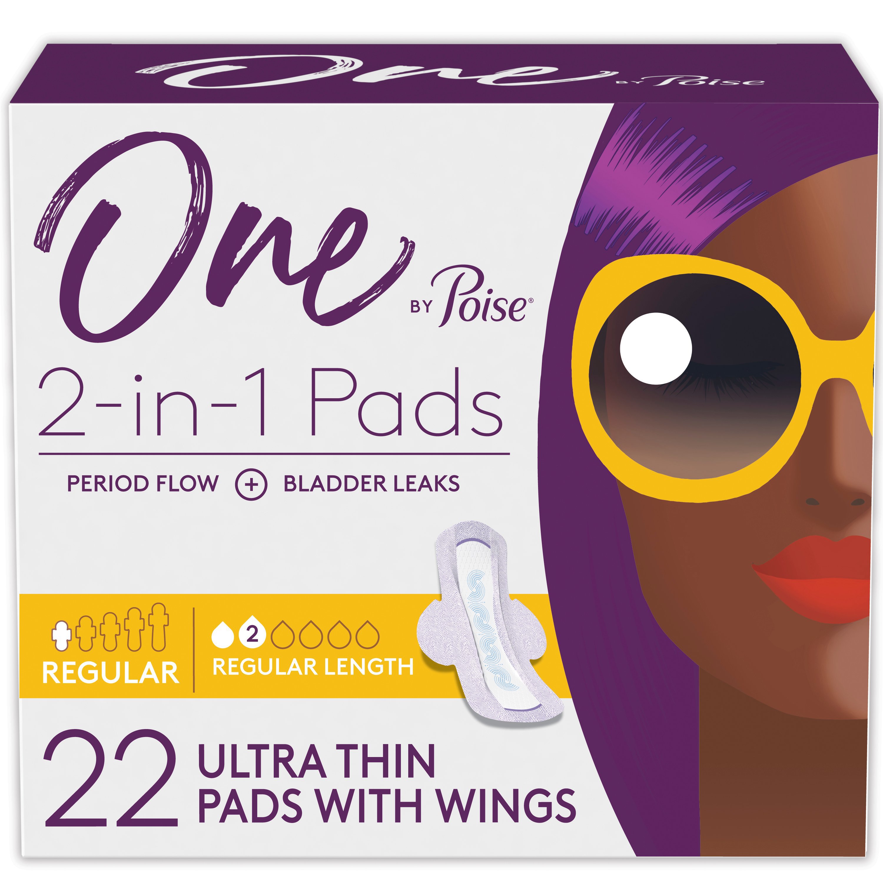 One by Poise 2 in 1 Period and Incontinence Feminine Pads with Wings ...