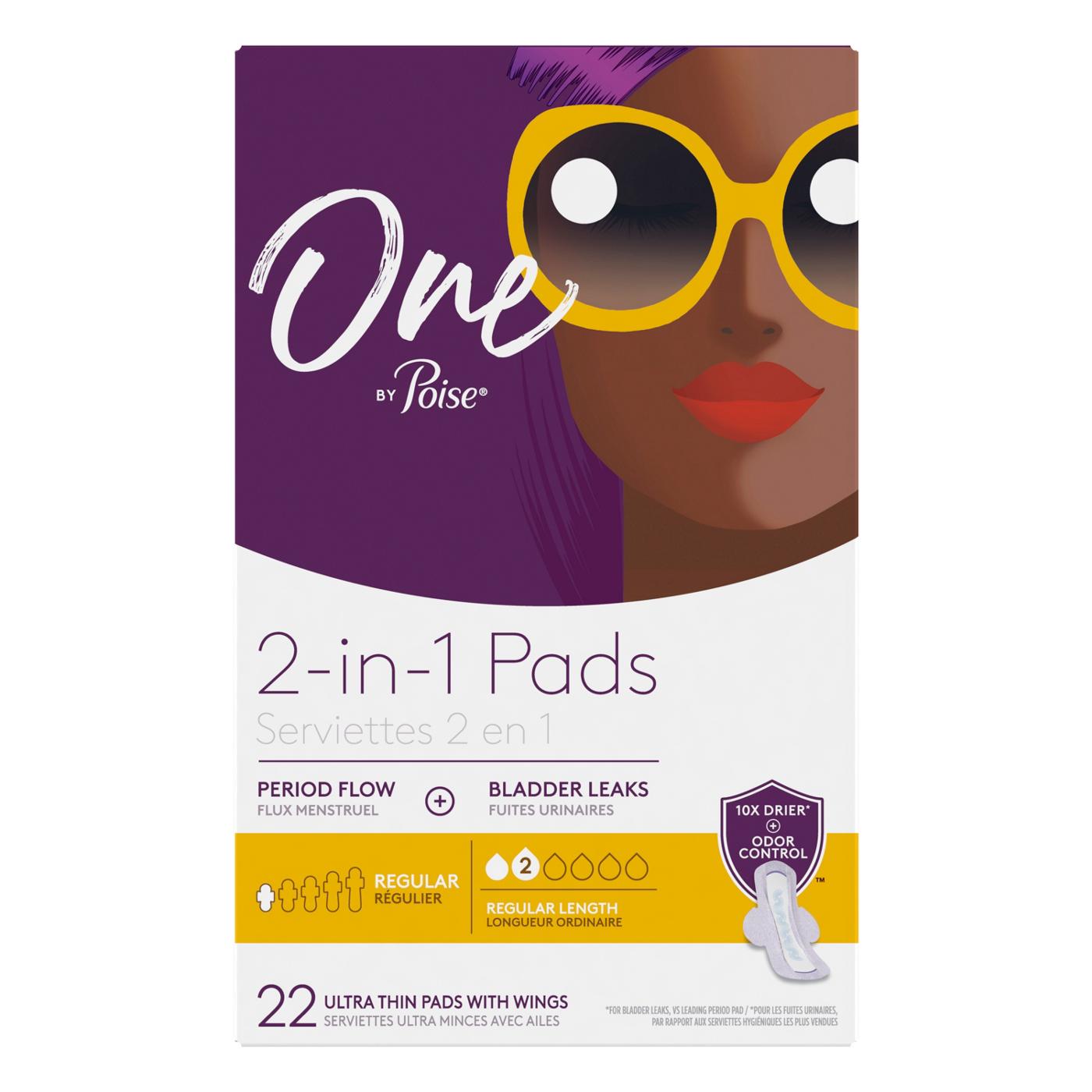 One by Poise 2 in 1 Period and Incontinence Feminine Pads with Wings ...