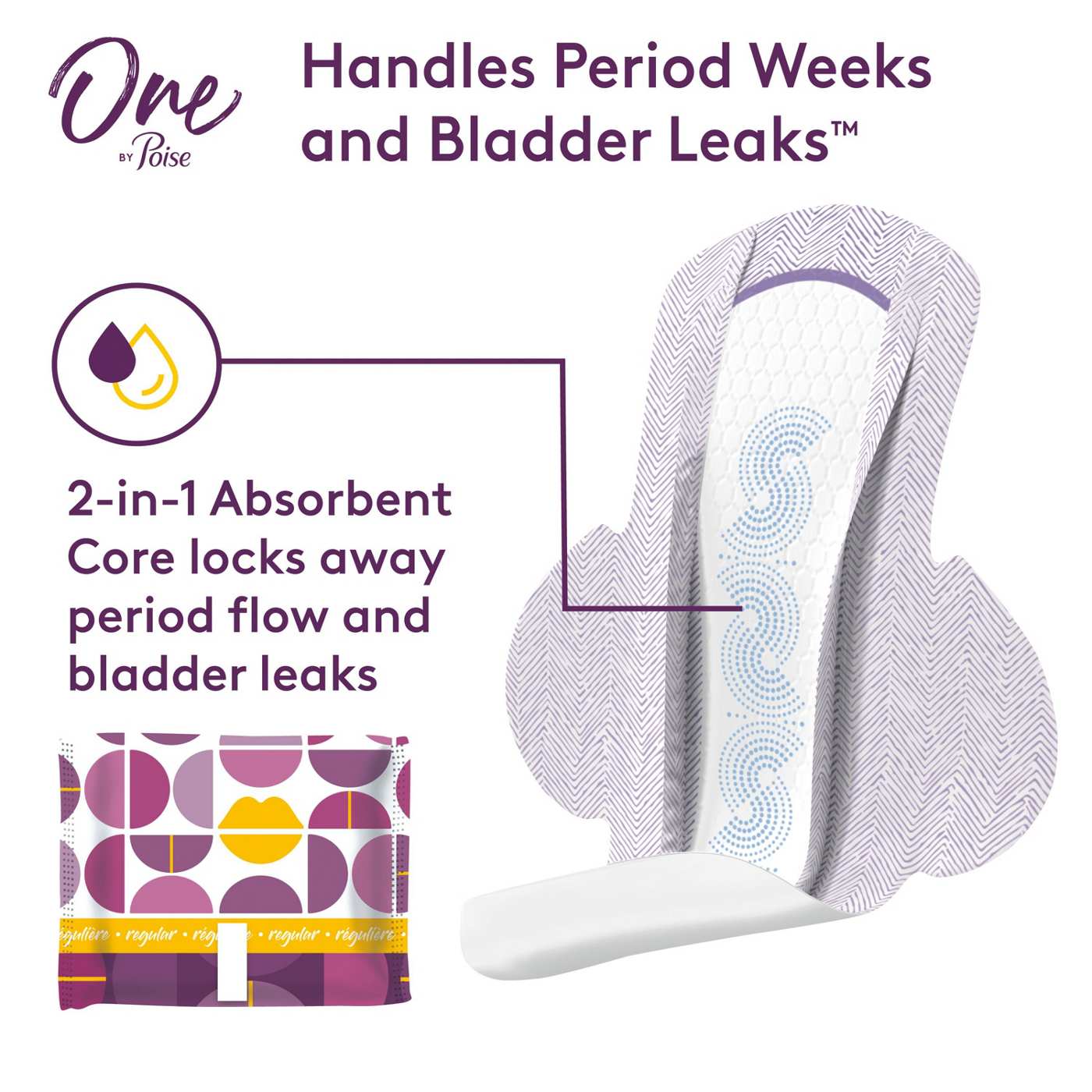 One by Poise 2 in 1 Period and Incontinence Feminine Pads with Wings ...