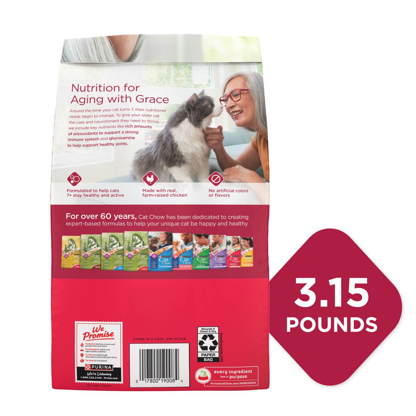 Cat Chow Purina Joint Health Senior Dry Cat Food, Essentials 7+ Immune ...