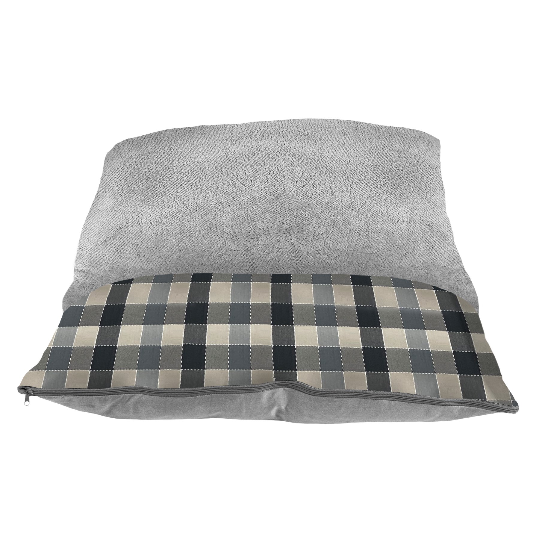 Happy Tails 27"X36" Sherpa Pet Bed - Gray & Black Plaid - Shop Beds at ...