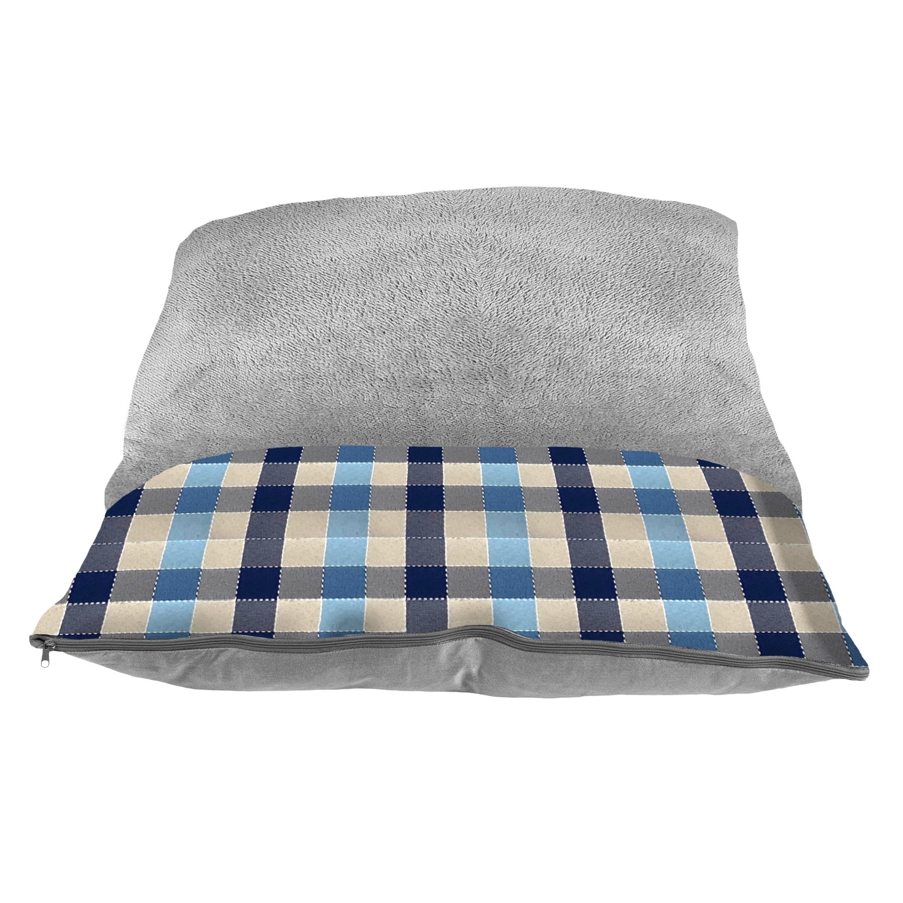 Happy Tails 27"X36" Sherpa Pet Bed - Blue Plaid & Gray - Shop Beds at H-E-B