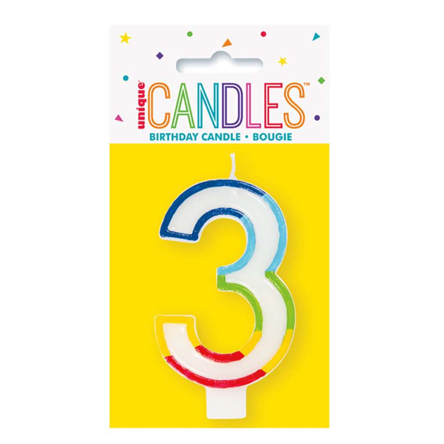 unique Rainbow Border Number 3 Birthday Candle - Shop Birthday candles ...