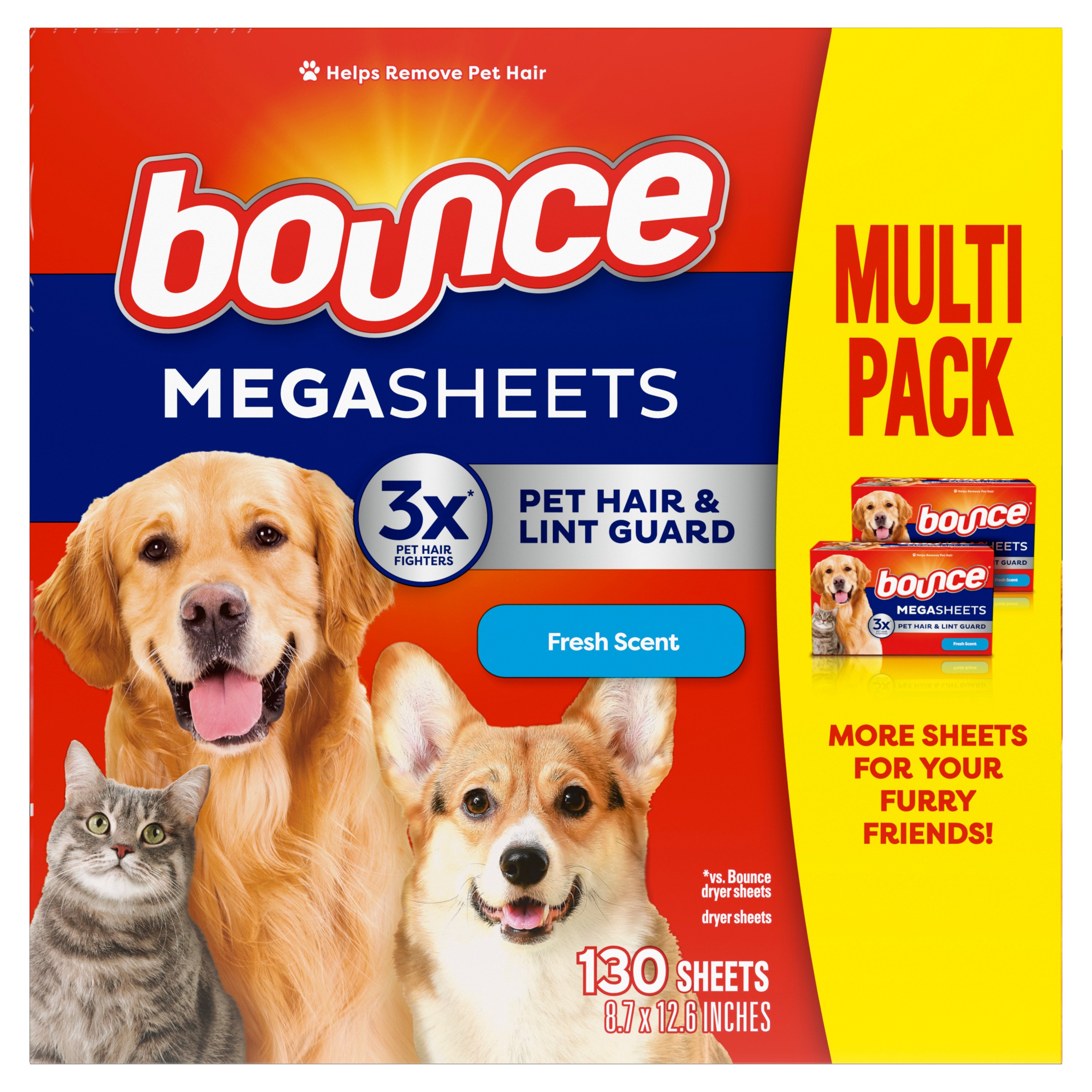 Bounce Pet Hair & Lint Guard Mega Dryer Sheets with 3X Pet Hair ...