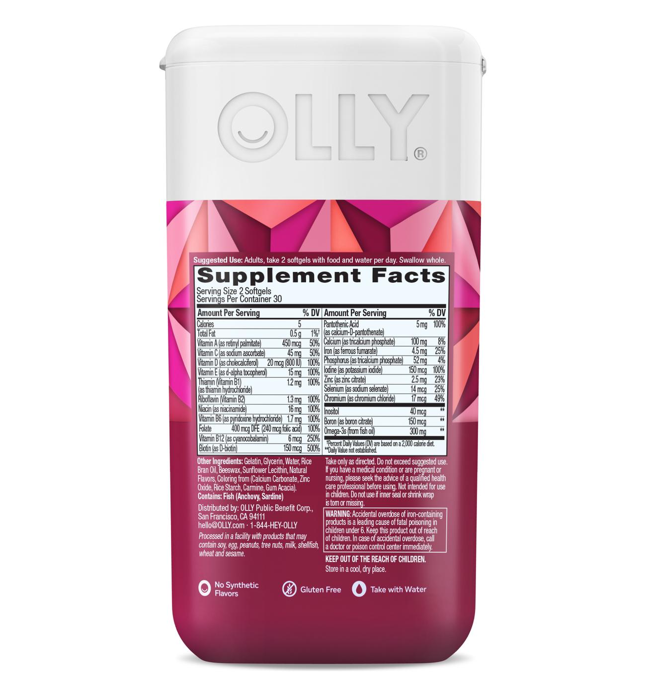 OLLY Ultra Strength Women's Multi & Omega-3 Immune Support Softgels ...