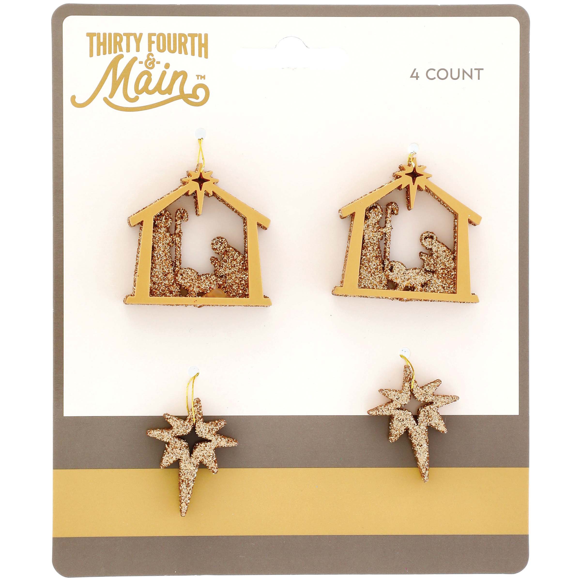 Thirty Fourth & Main Mini Nativity & Star Glitter Christmas Ornaments ...