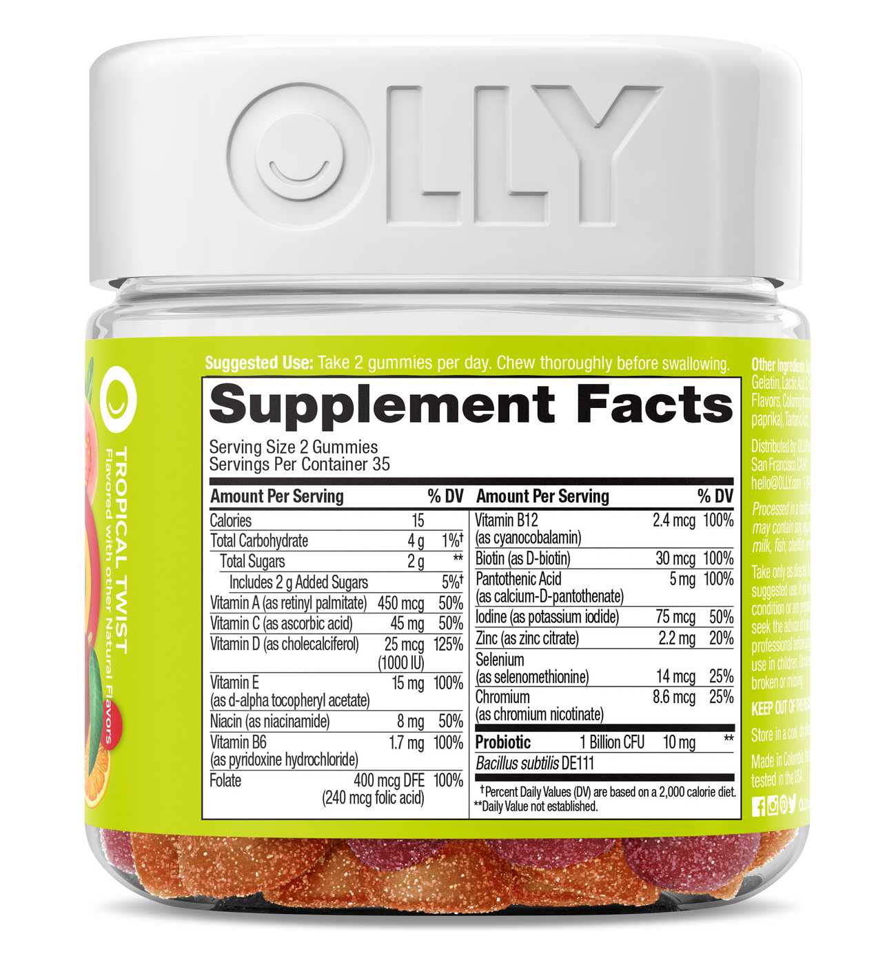 OLLY Daily Multivitamin & Probiotic 1 Billion CFU Digestive Support ...