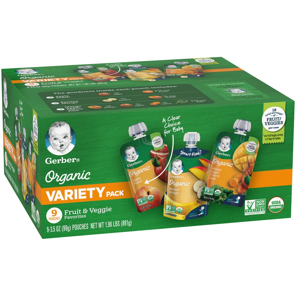 Gerber Organic 2nd Foods Fruit & Veggie Baby Food Pouch Variety Pack ...