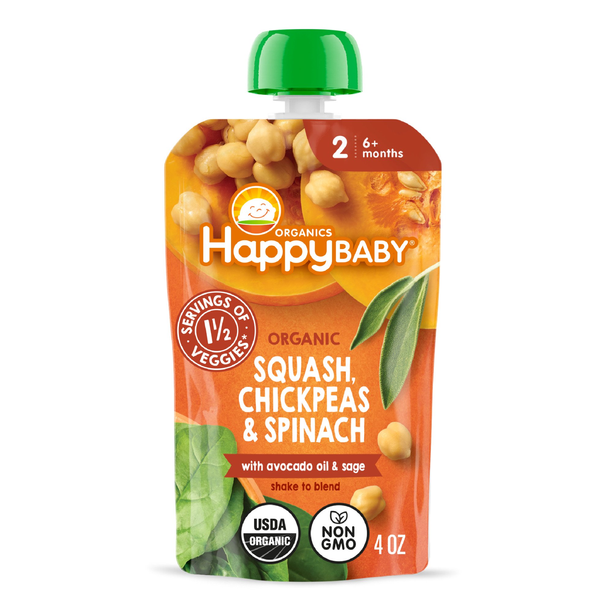 Happy Baby Organics Stage 2 Pouch - Squash Chickpeas & Spinach - Shop ...