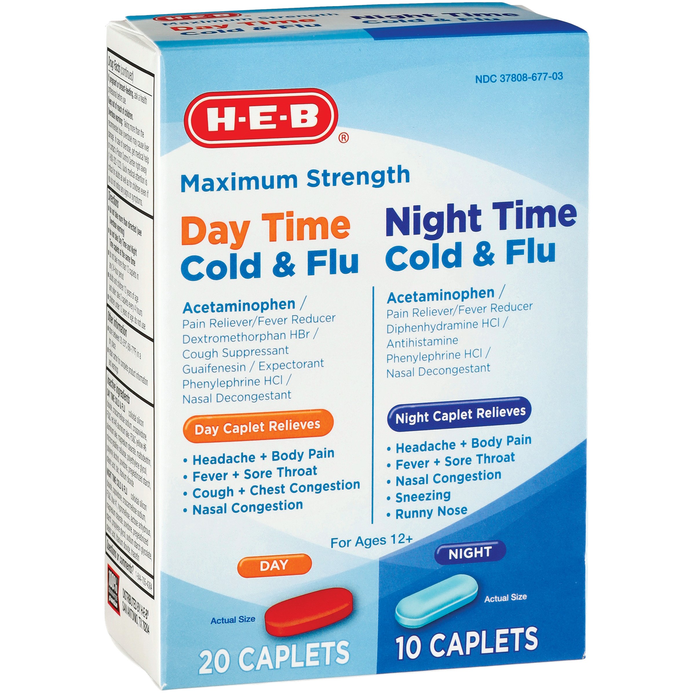 H-E-B Max Strength Day Time & Night Time Cold and Flu Caplets - Shop ...