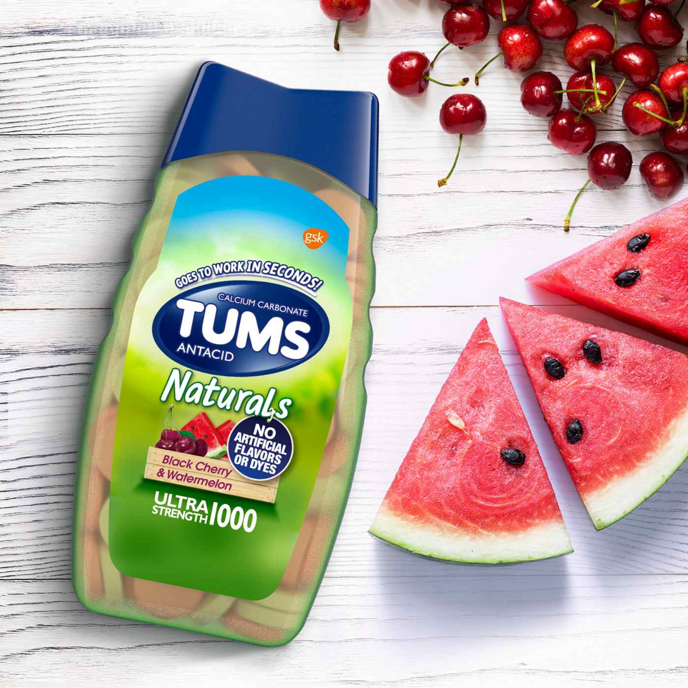 Tums Antacid Naturals Chewable Tablets - Black Cherry & Watermelon ...