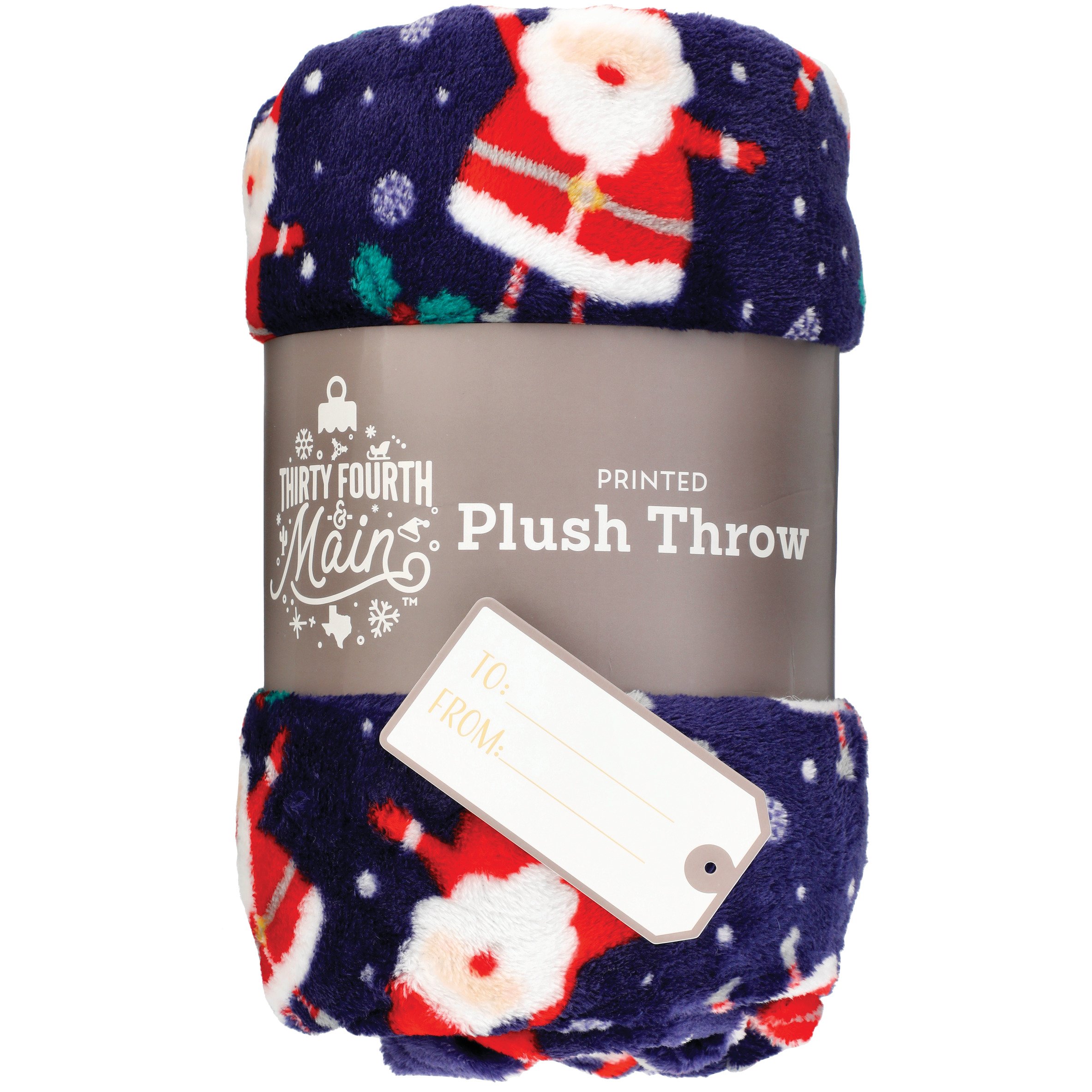 Thirty Fourth & Main Jolly Santa Print Plush Throw Gift Blanket - Shop ...
