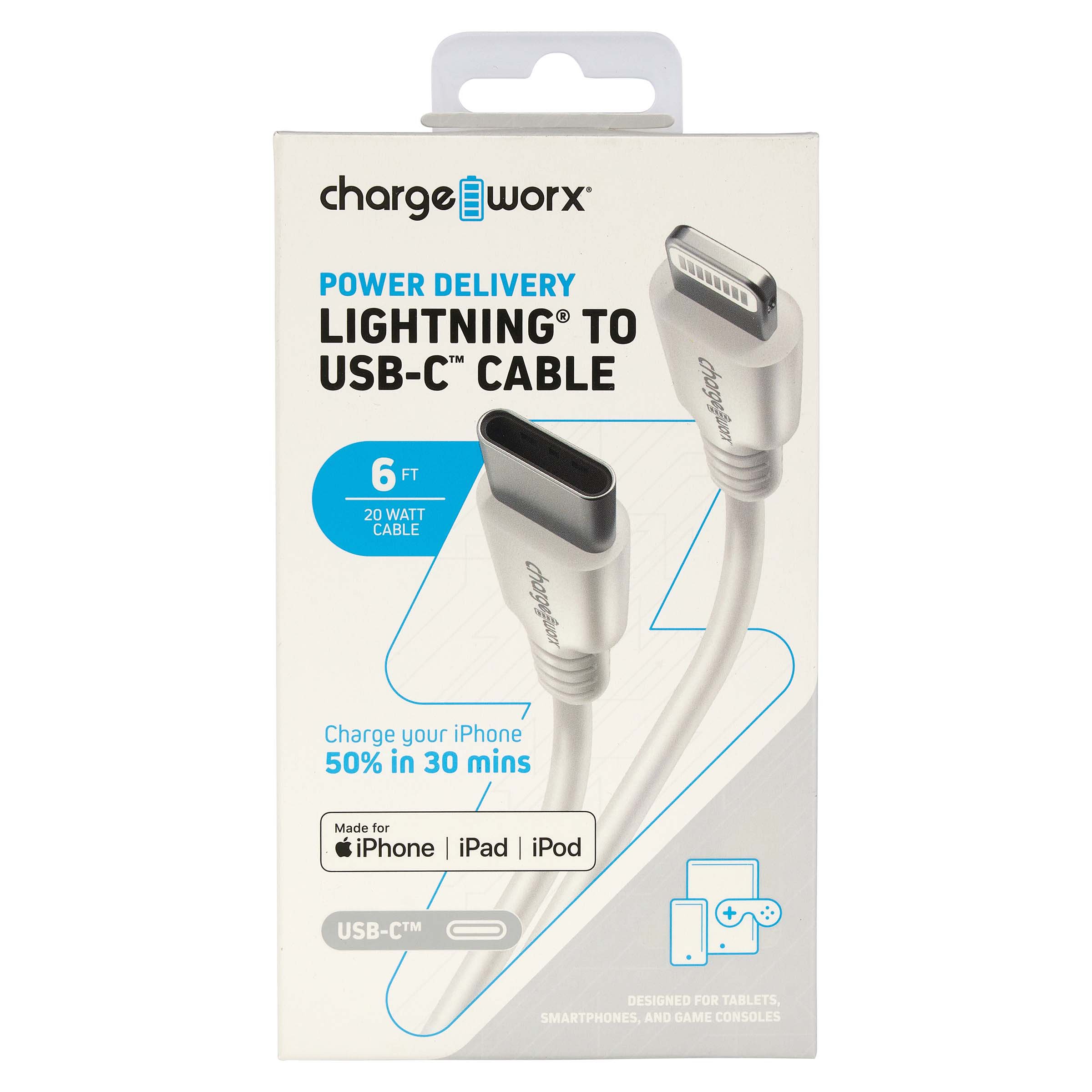 ChargeWorx White Fast Charge Lightning USB-C Cable - Shop Phone ...