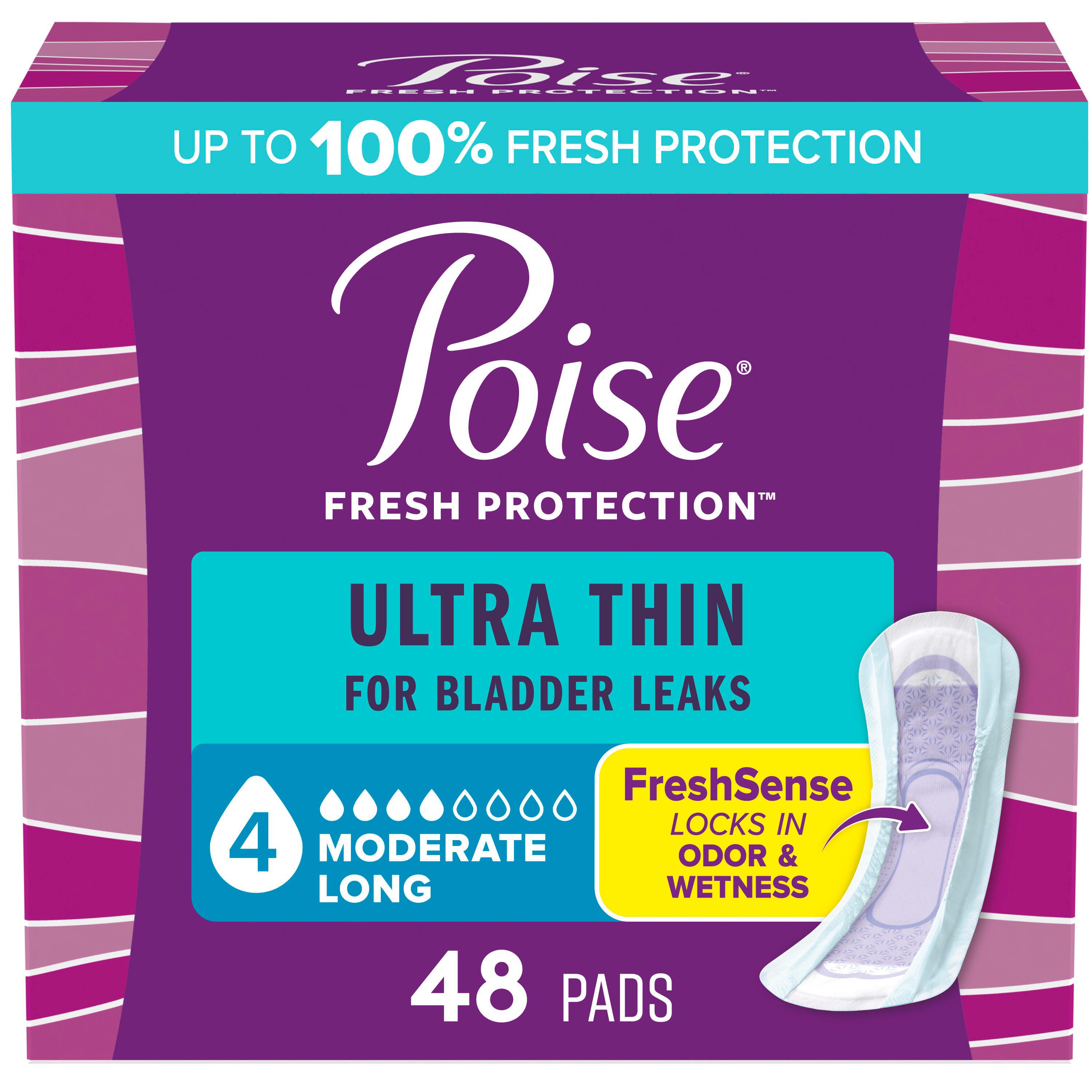 Poise Ultra Thin Incontinence Pads, Moderate, Long - Shop Incontinence ...