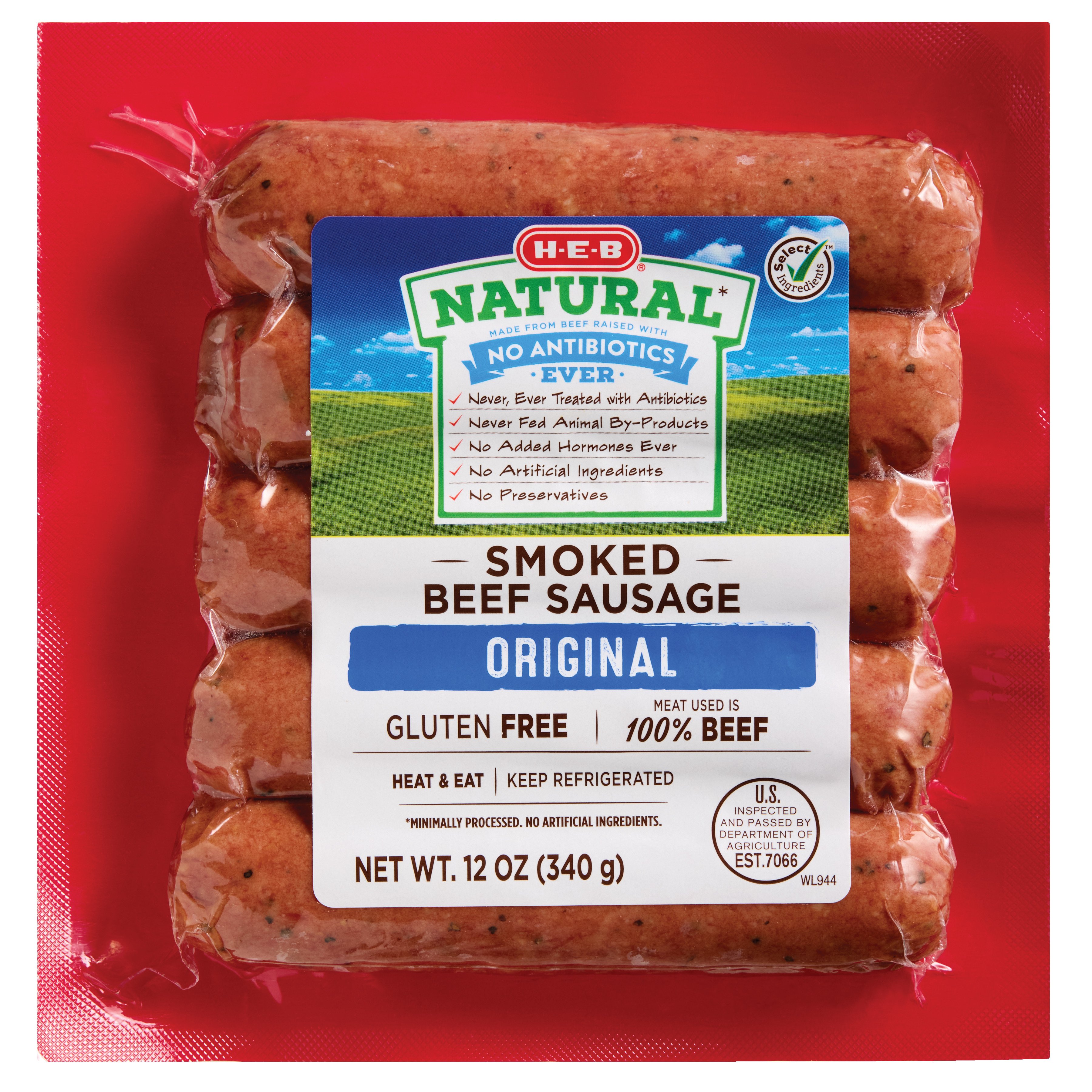 H-E-B Natural Smoked Beef Sausage Links - Original - Shop Sausage at H-E-B