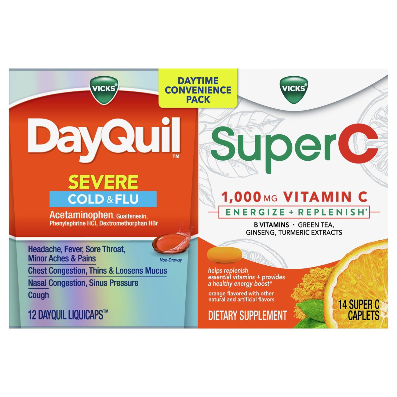 Vicks DayQuil Severe Cold & Flu Liquicaps with Super C 1000 mg Caplets ...