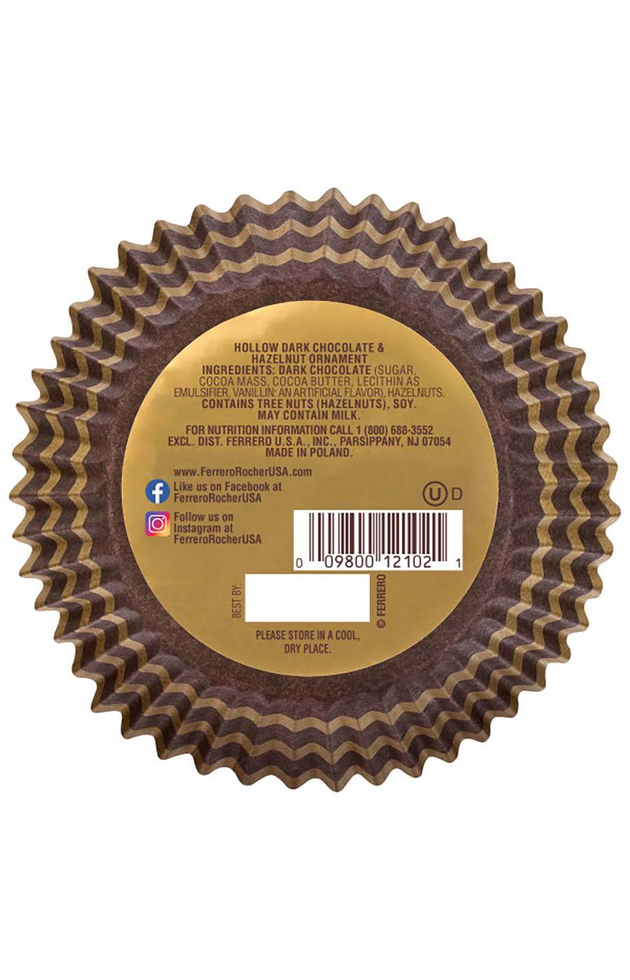 Ferrero Rocher Grand Hollow Dark Chocolate & Hazelnut Holiday Ornament ...