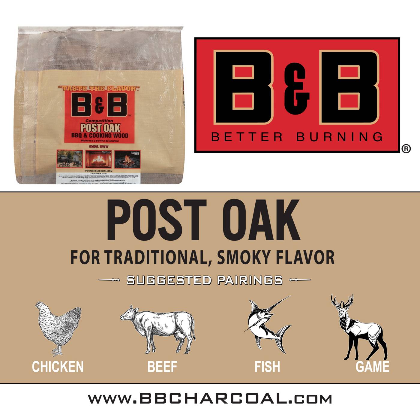 B&B Charcoal Post Oak BBQ & Cooking Wood - Shop Charcoal, wood & fuel ...