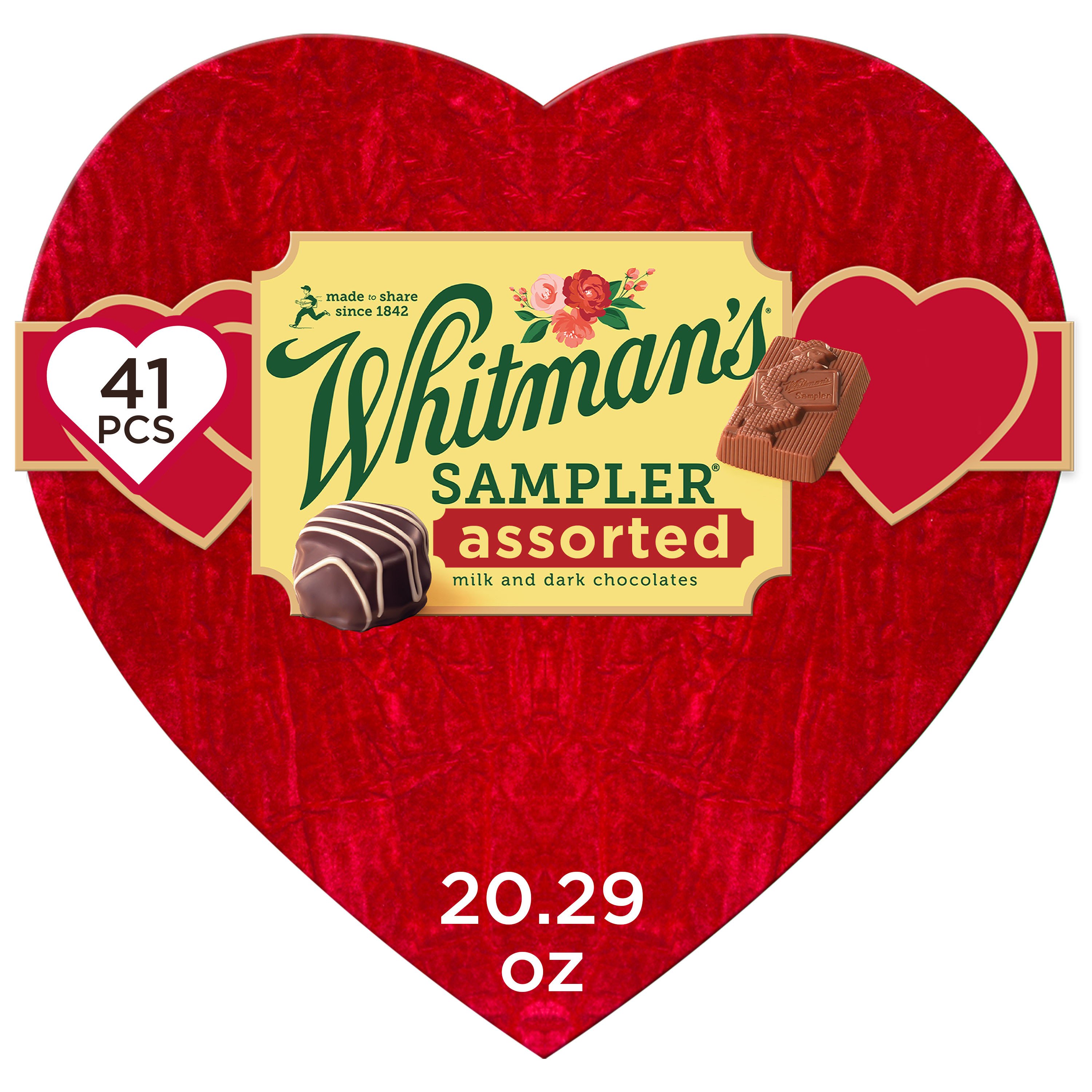 Whitman's Sampler Assorted Chocolates Valentine's Velvet Heart Gift Box ...