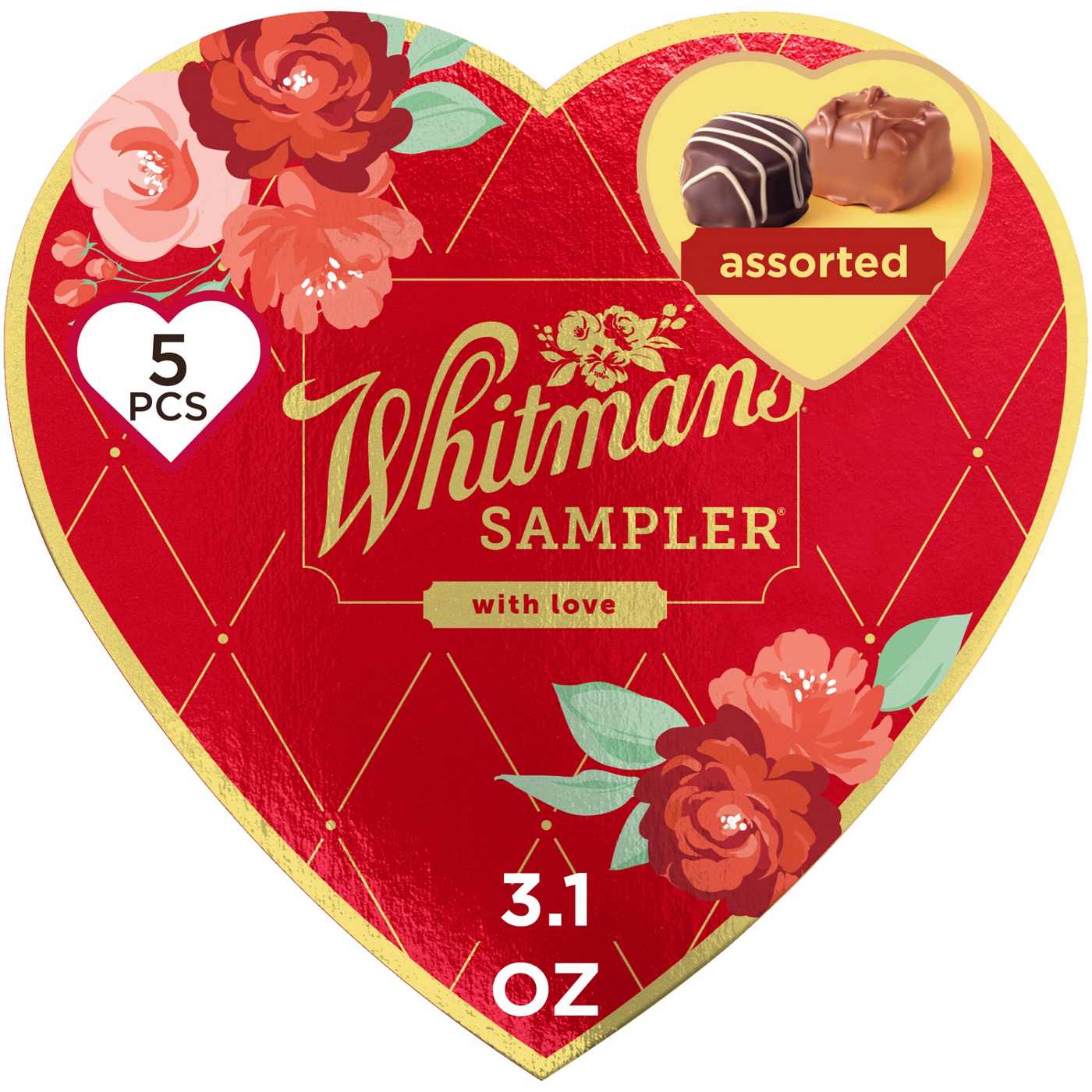 Whitman's Sampler Assorted Chocolates Valentine's Heart Gift Box, 5 Pc ...