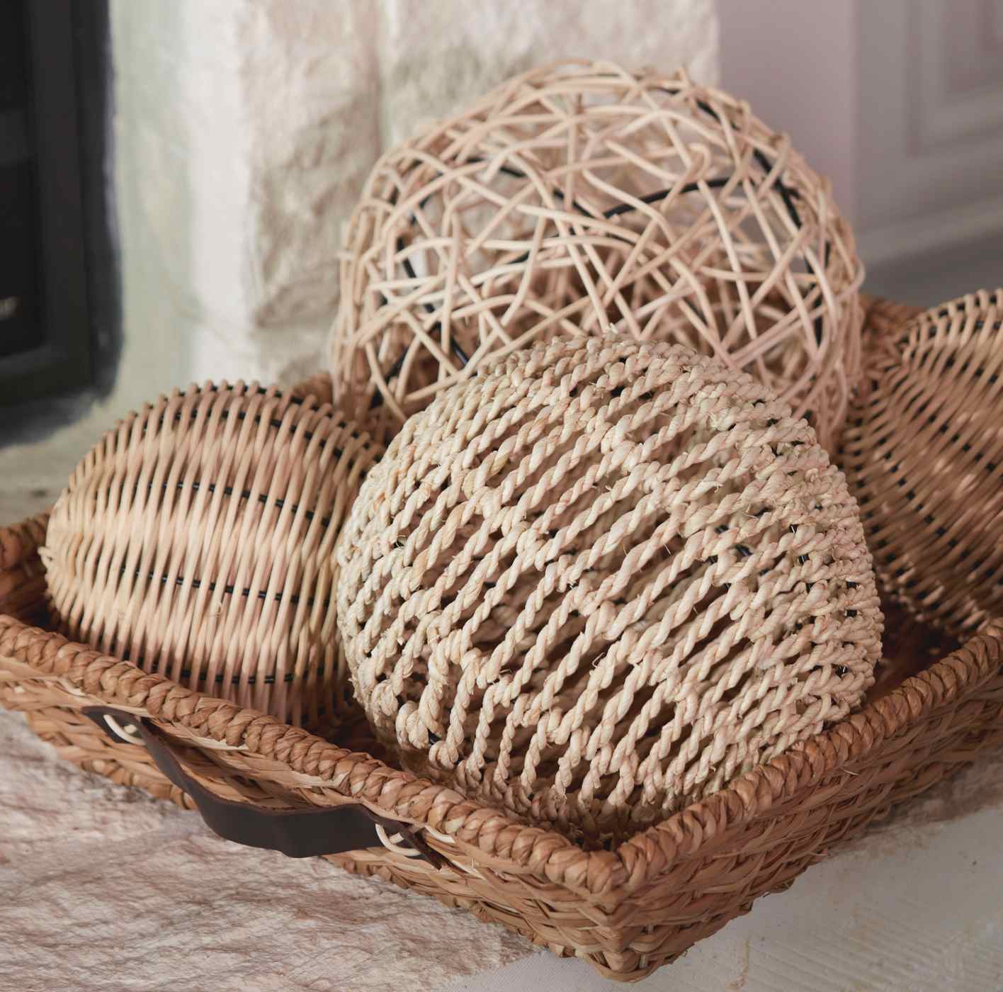 Haven + Key Rectangular Basket Tray with Leather Handles - Natural ...