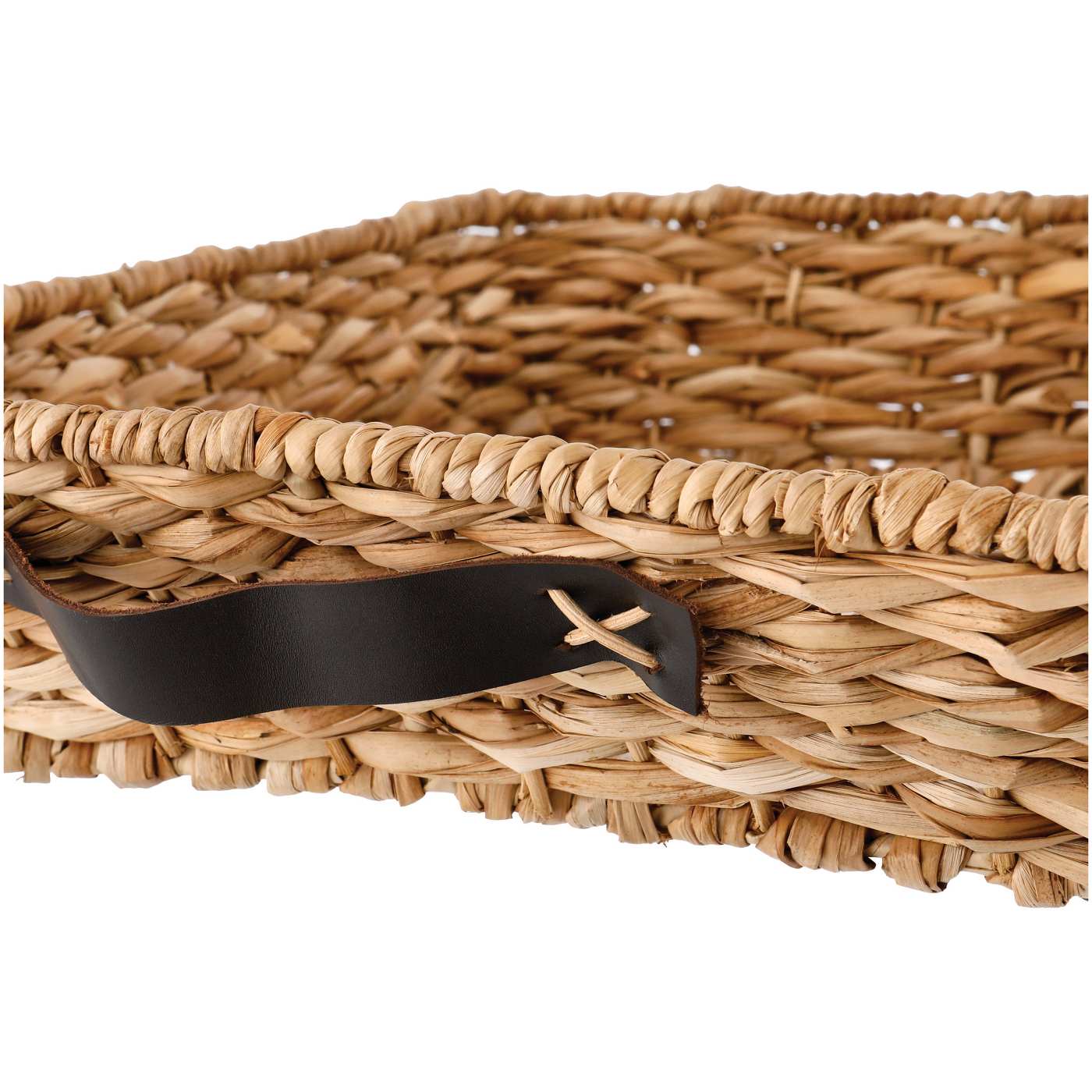Haven + Key Rectangular Basket Tray with Leather Handles - Natural ...