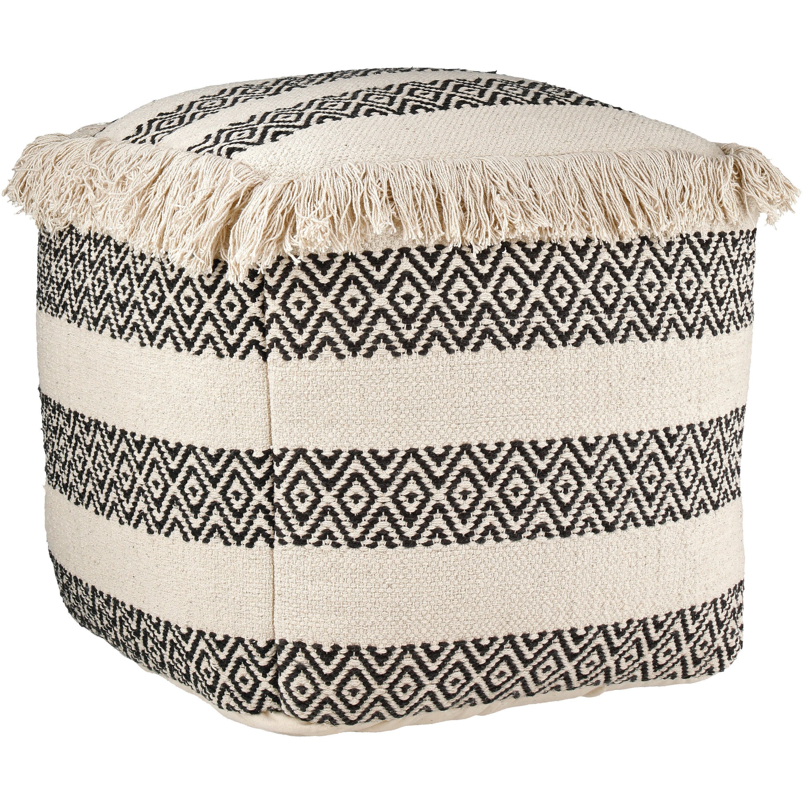 Haven + Key Large Square Pouf with Fringe - Natural/Black - Shop ...