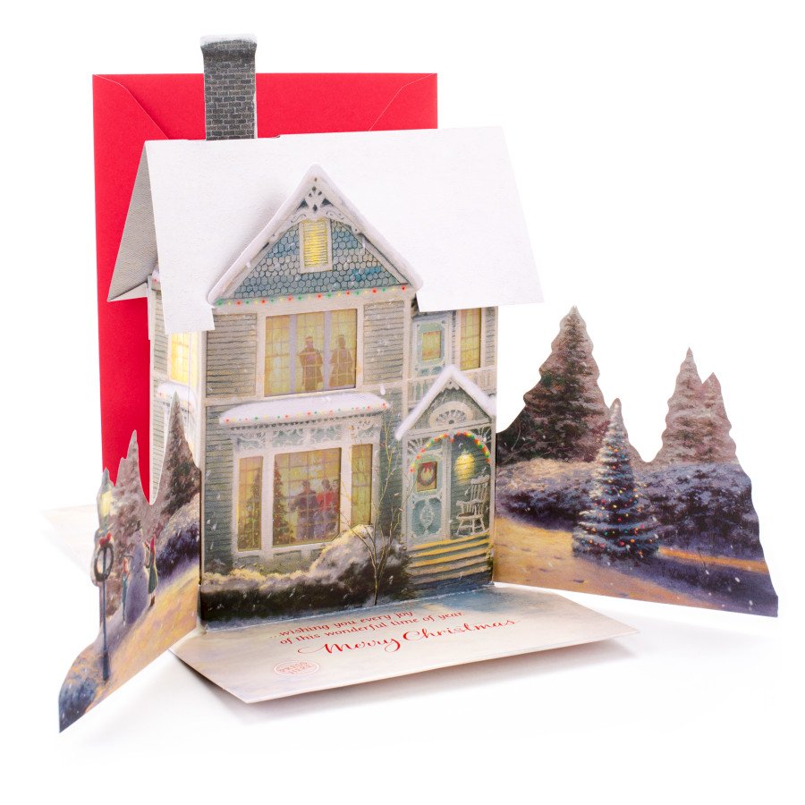 Hallmark Thomas Kinkade House Musical Christmas Pop Up Card with Lights ...