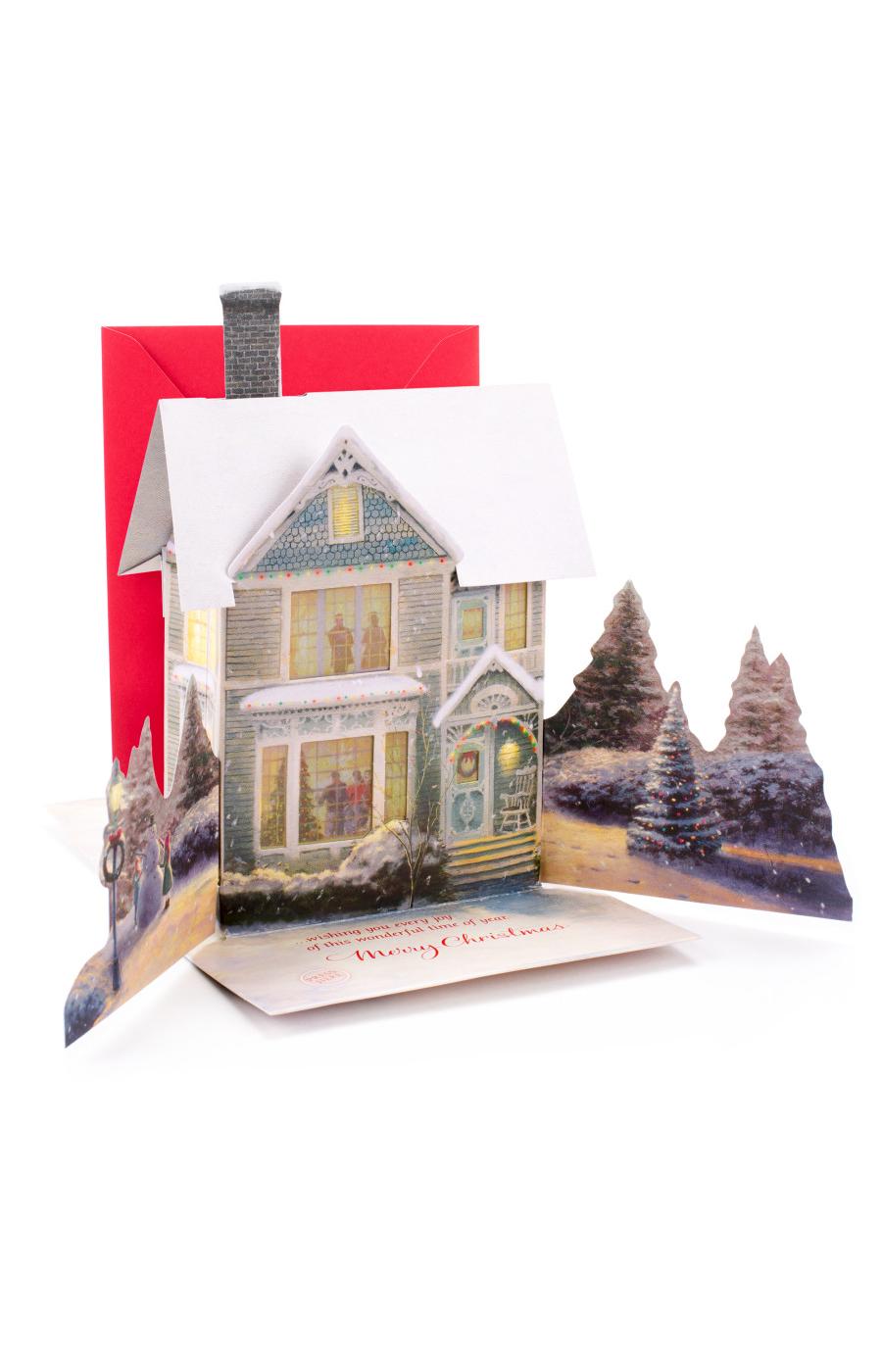 Hallmark Thomas Kinkade House Musical Christmas Pop Up Card with Lights ...