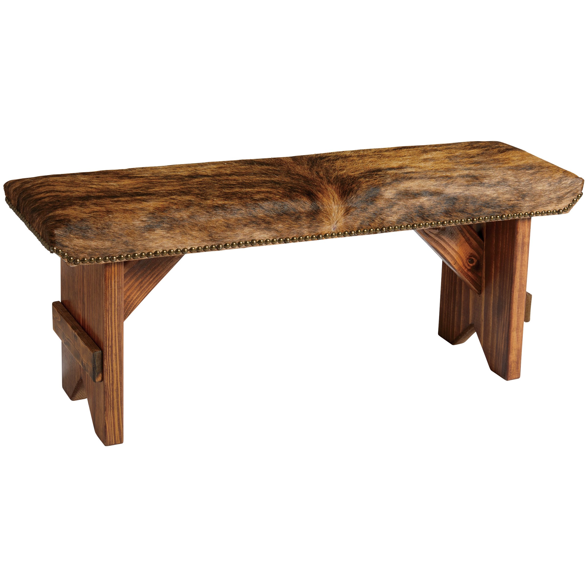 Texas Proud Cowhide Wood Bench - Brindle Brown - Shop Seasonal Decor at ...